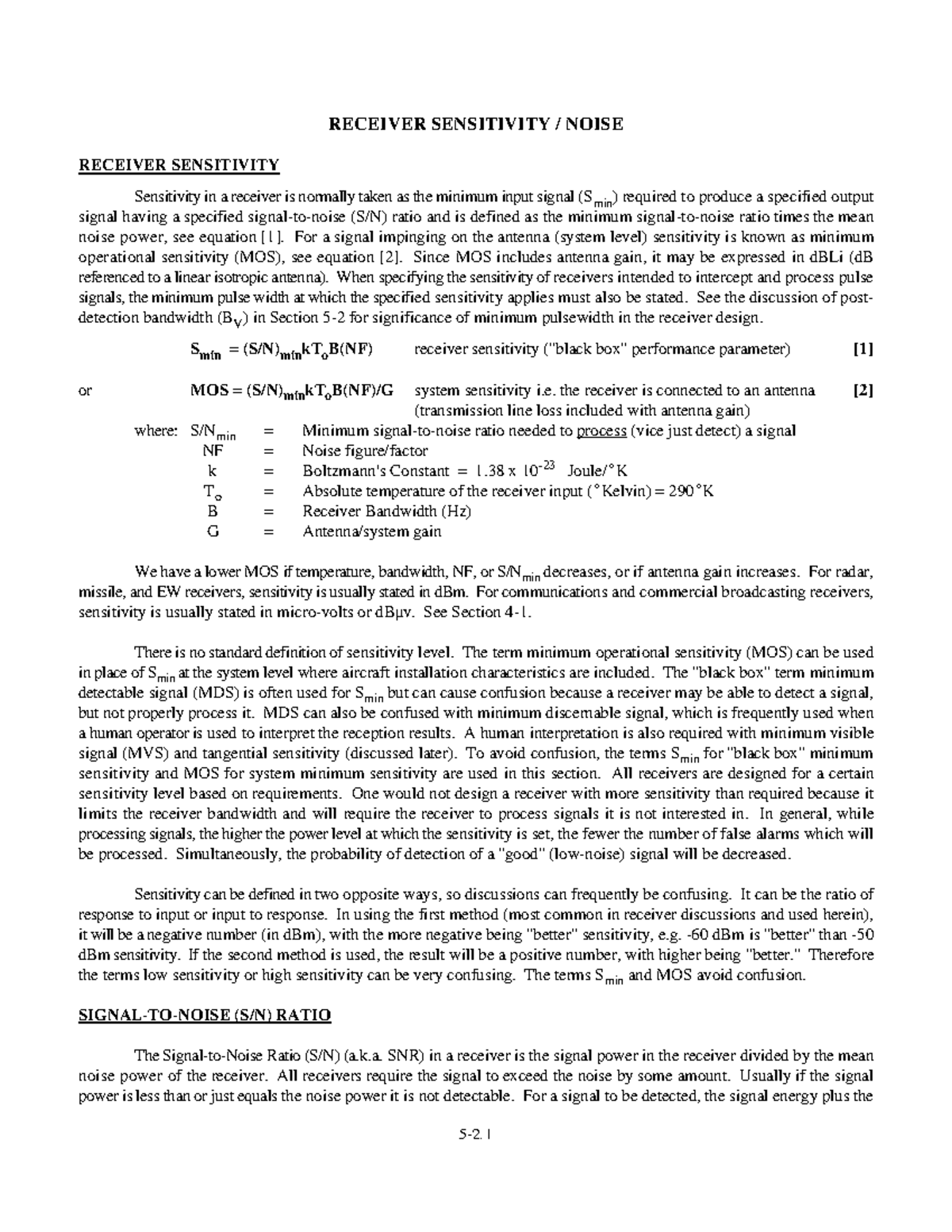Rcvr sen - dafsa - RECEIVER SENSITIVITY NOISE RECEIVER SENSITIVITY ...