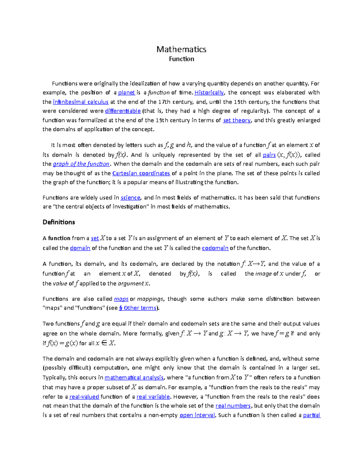 Functions - A function from a set X to a set Y is an assignment of an ...