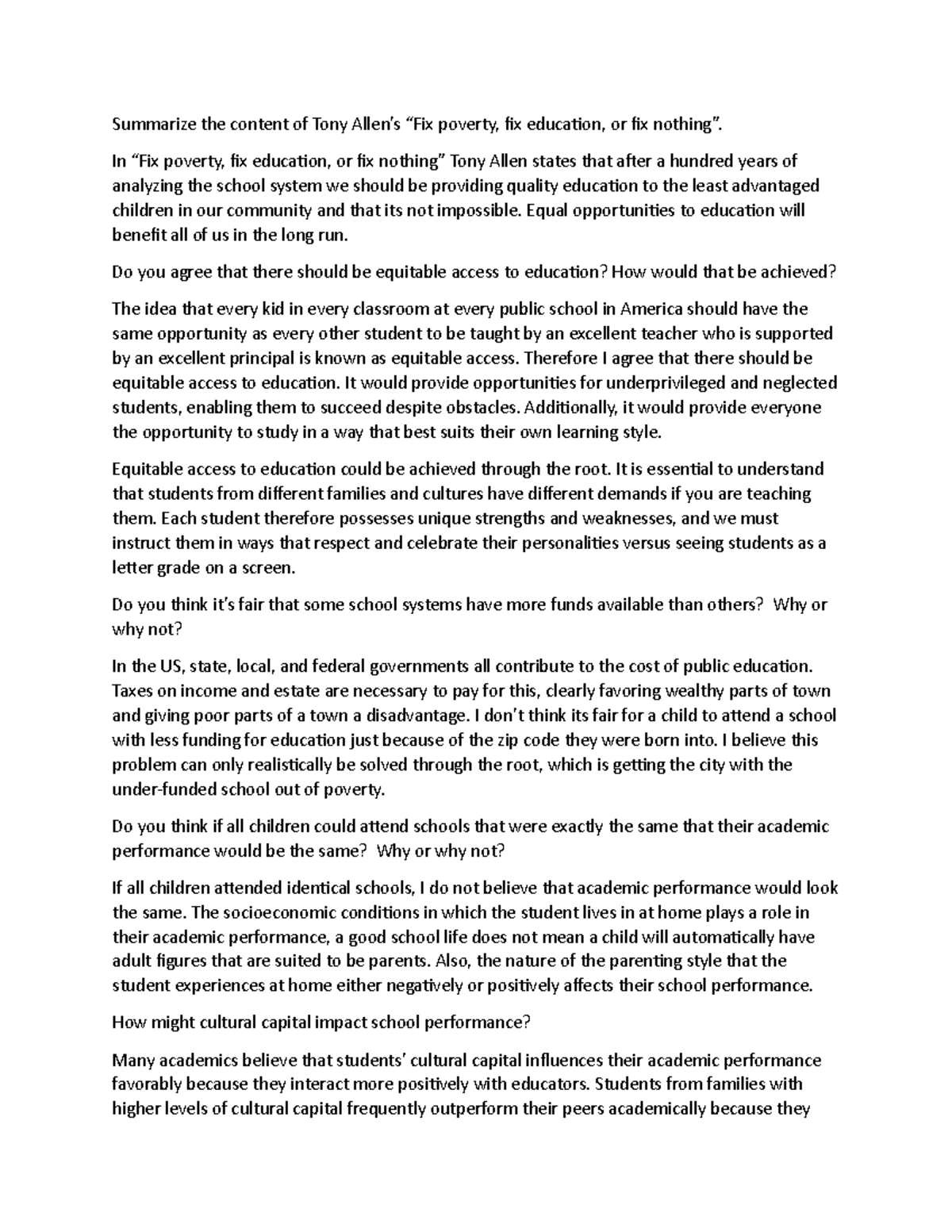 Module 6 - Social Problems assignment - Summarize the content of Tony ...