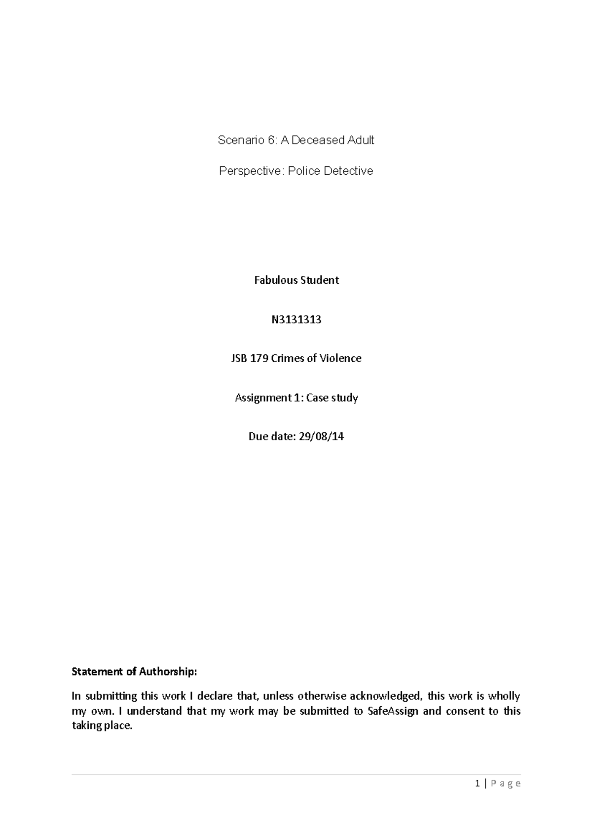 Example Case Study - Scenario 6: A Deceased Adult Perspective: Police ...