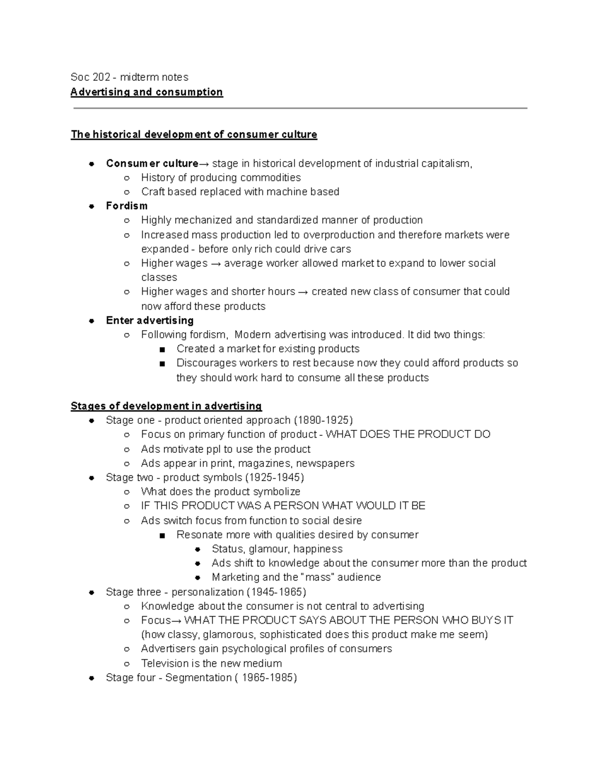 Soc 202 - pop culture - midterm notes - Soc 202 - midterm notes ...