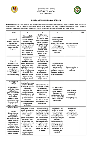 Family-CARE-PLAN - Rubrics help instructor to grade their students work ...