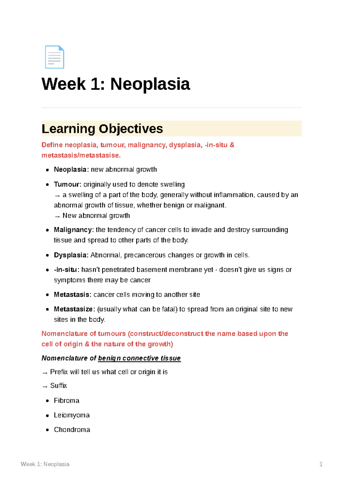 CSB520 Wk 1 Lecture Notes + Quiz Notes - ² Week 1: Neoplasia Learning ...
