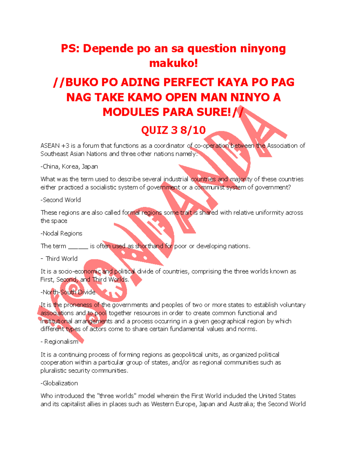 Toaz - The answer keys for quiz and exam - PS: Depende po an sa ...