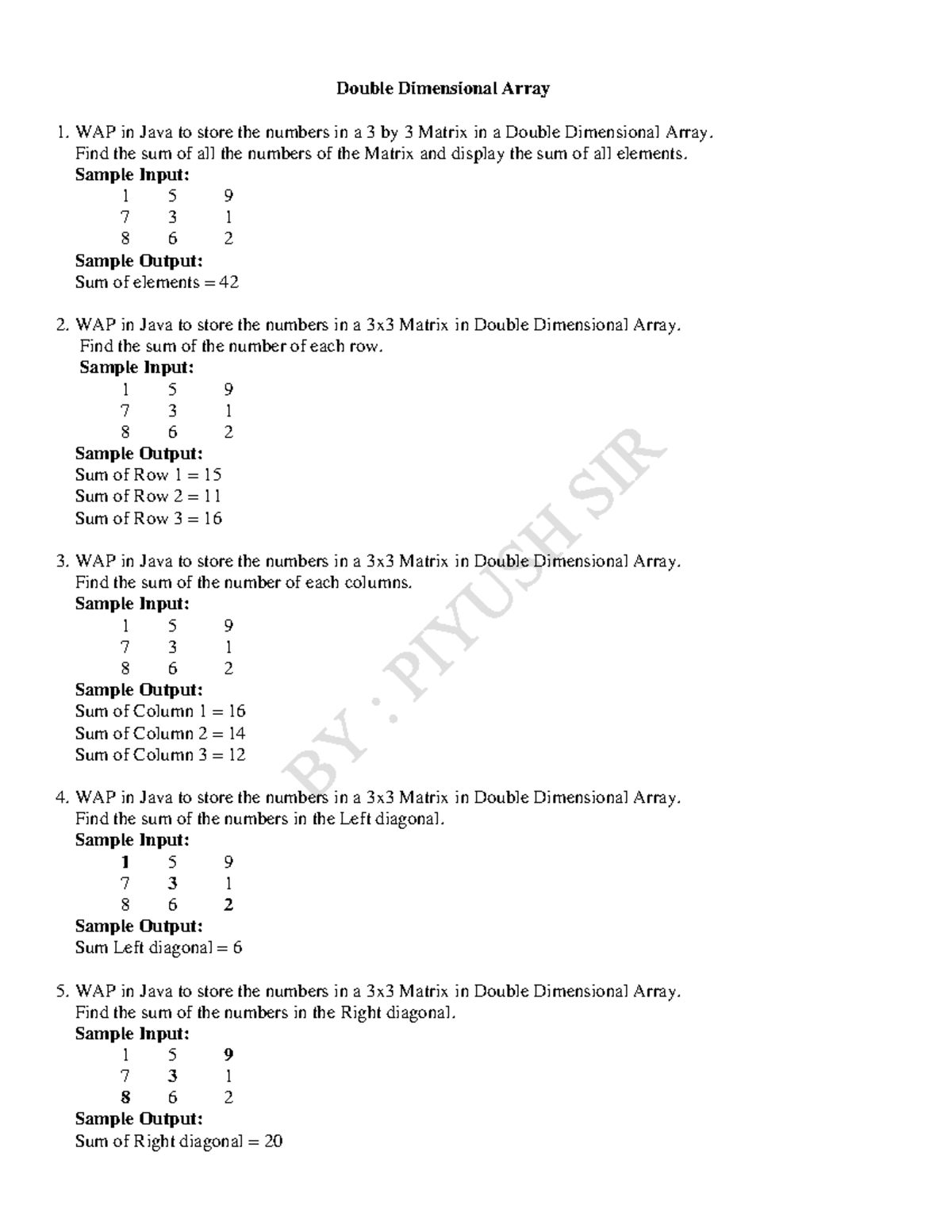Matrix-1 - Study - Double Dimensional Array WAP in Java to store the numbers in a 3 by 3 Matrix ...