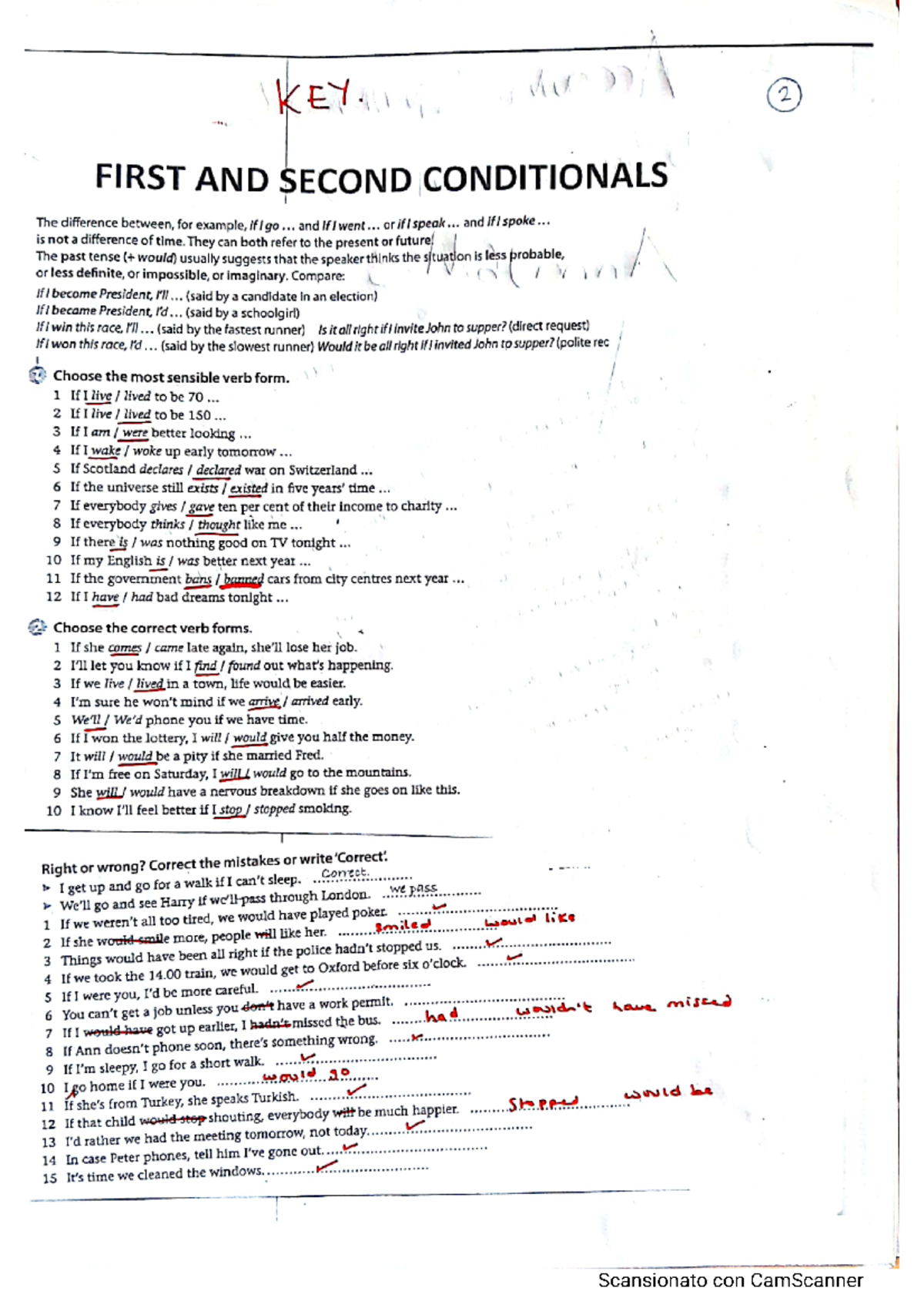 KEY Conditionals + Notes per esame grammatica - Lingua Inglese ...