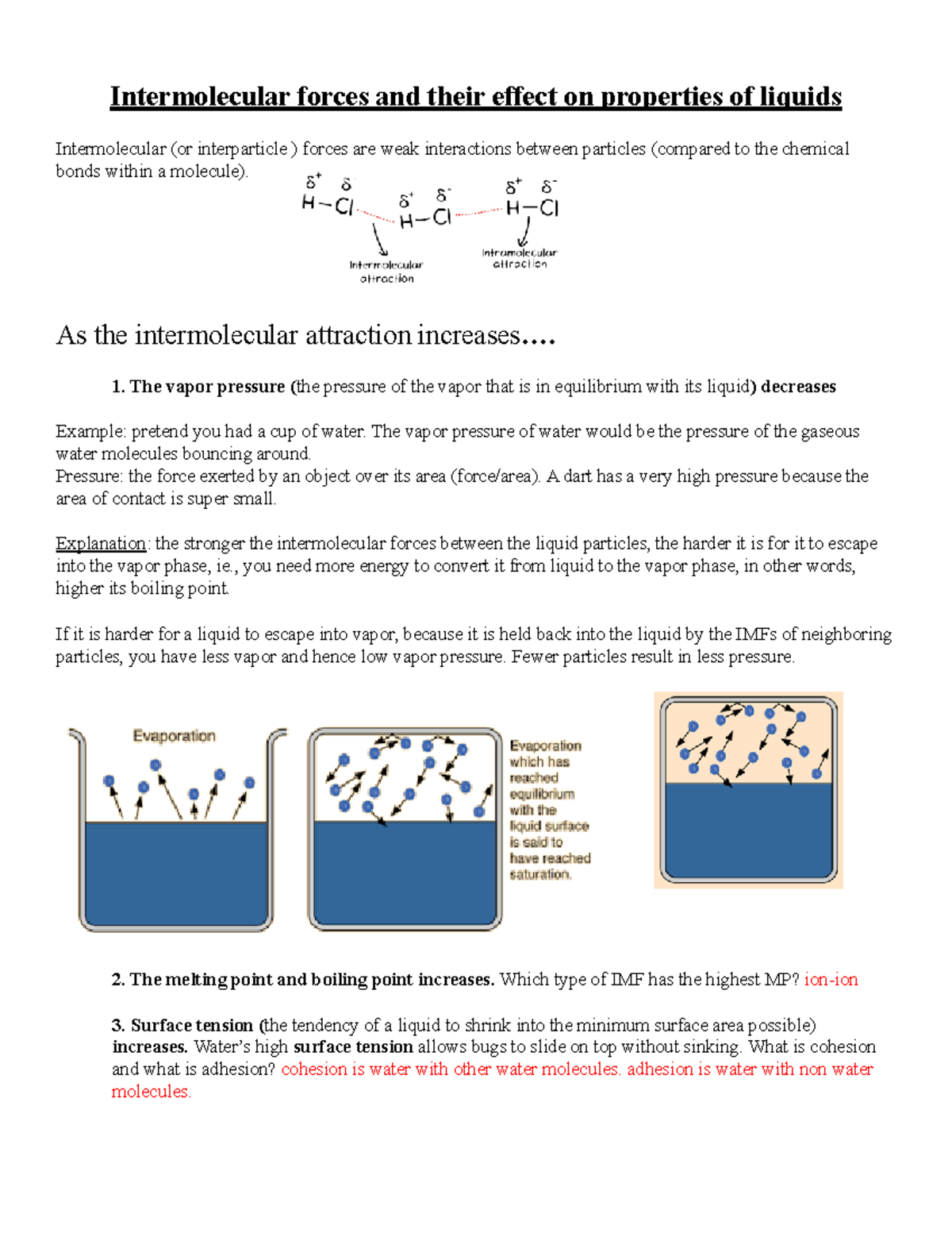IMFs - Properties of Liquids - Intermolecular forces and their effect ...