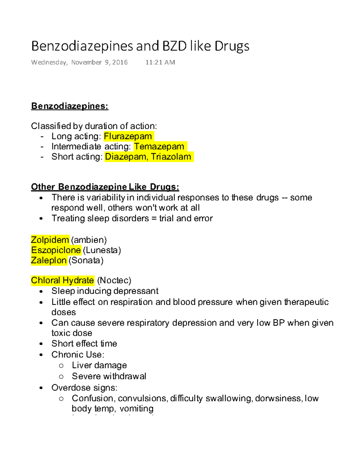 Bio 493 Benzodiazepines and BZD like Drugs - Benzodiazepines and BZD ...