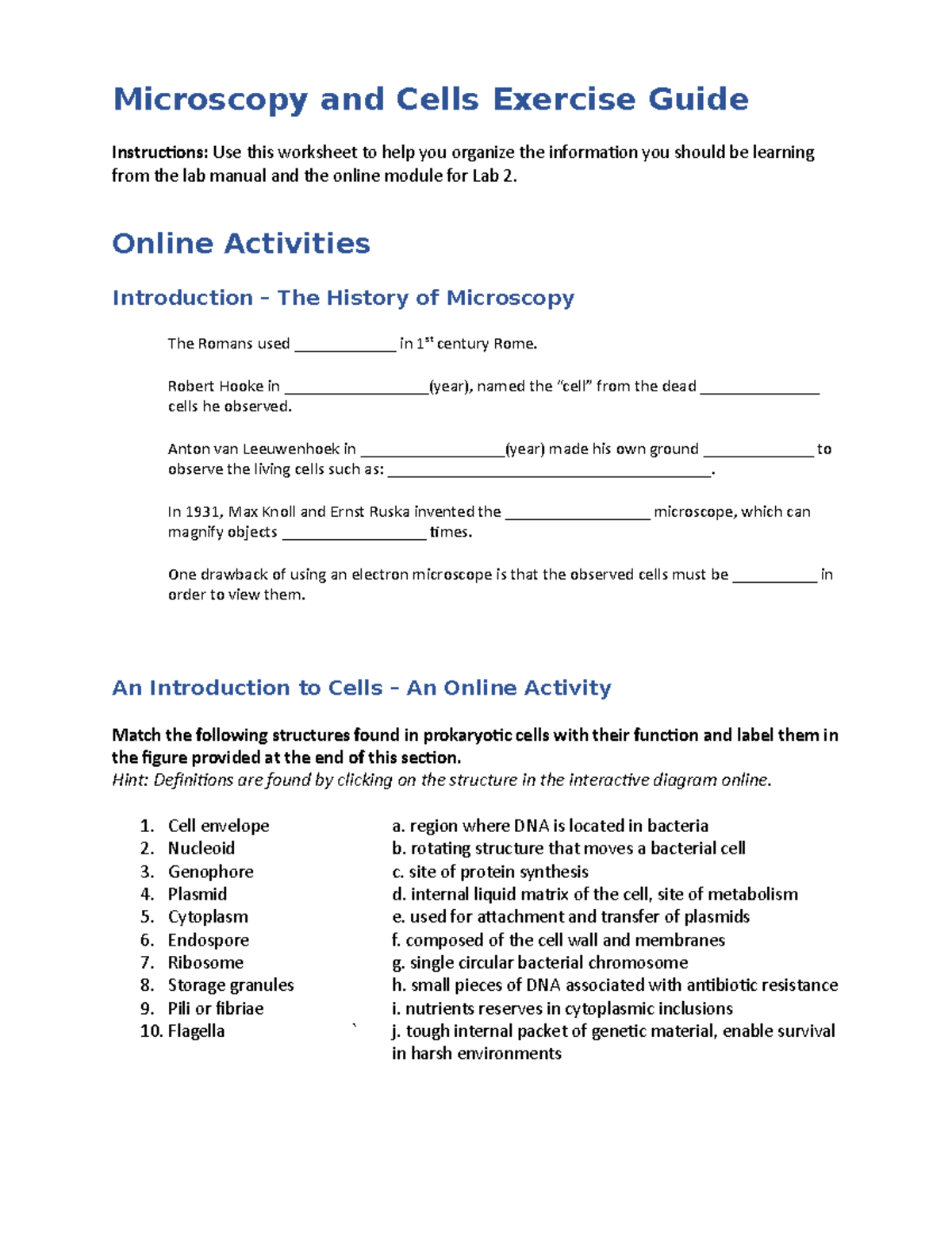 F21 Pre-Lab Worksheet - Microscopy and Cells Exercise Guide ...