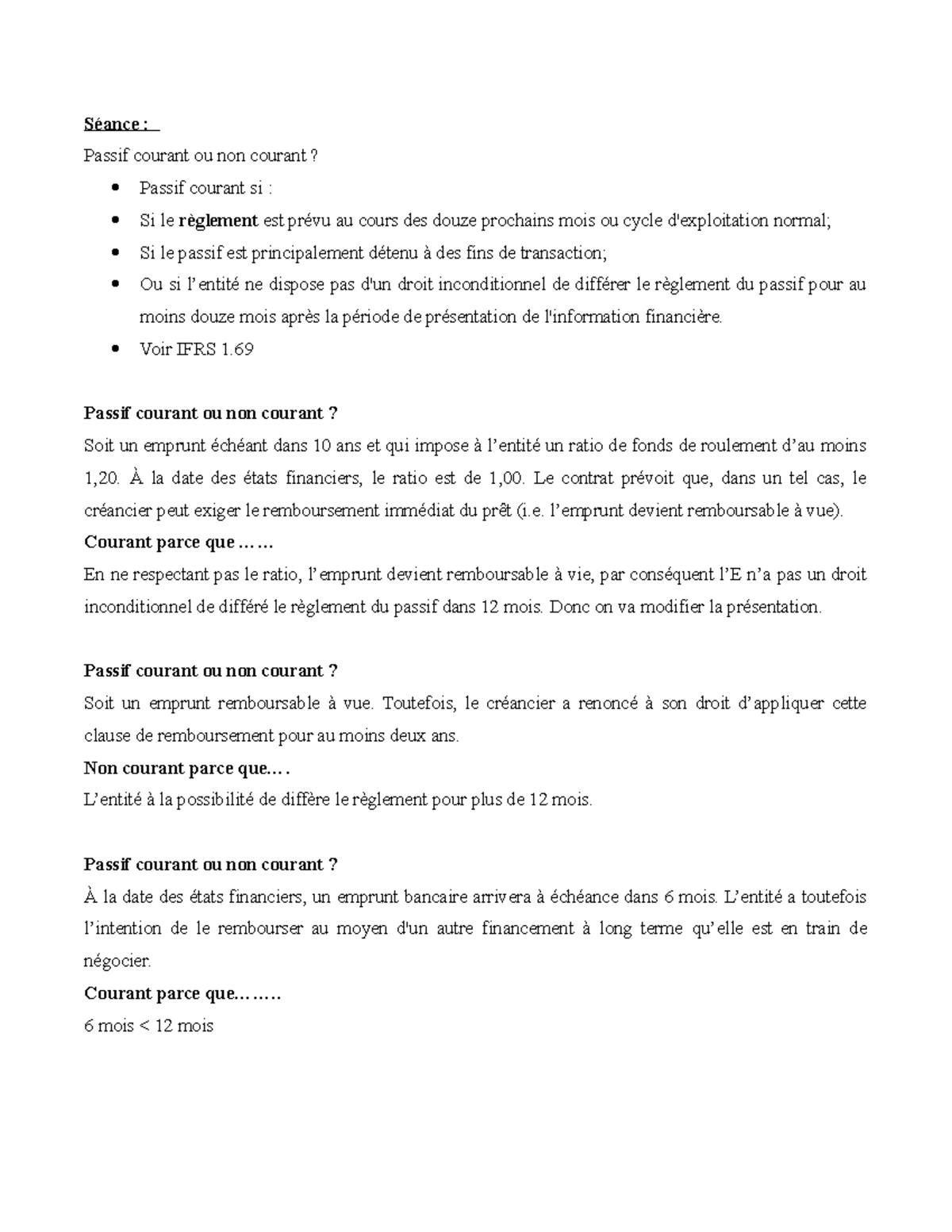 Séance 6 - Séance : Passif courant ou non courant? Passif courant si ...