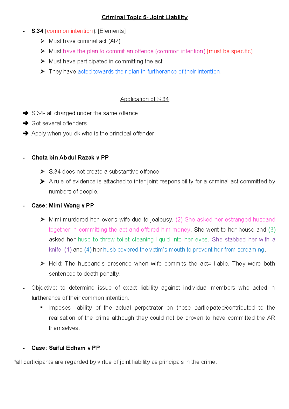 Criminal topic 5- joint liability - Criminal Topic 5- Joint Liability S ...