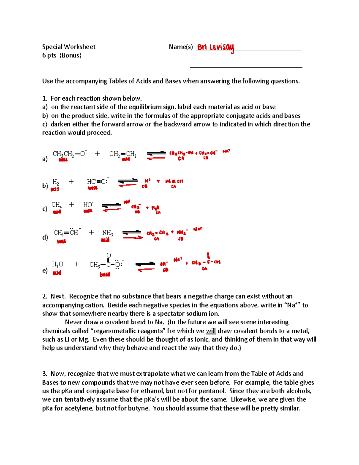Organic Chemistry - David Rusterholtz Bonus Worksheet - ####### Special ...