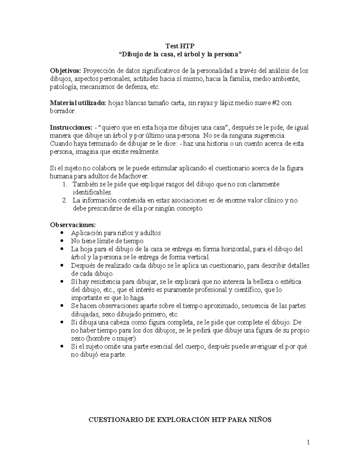 MANUAL TEST HTP - Test HTP “Dibujo de la casa, el árbol y la persona ...