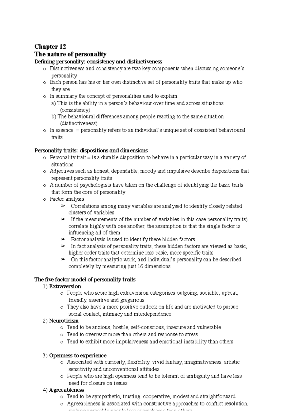 Chapter 12 - Chapter 12 The nature of personality Defining personality ...