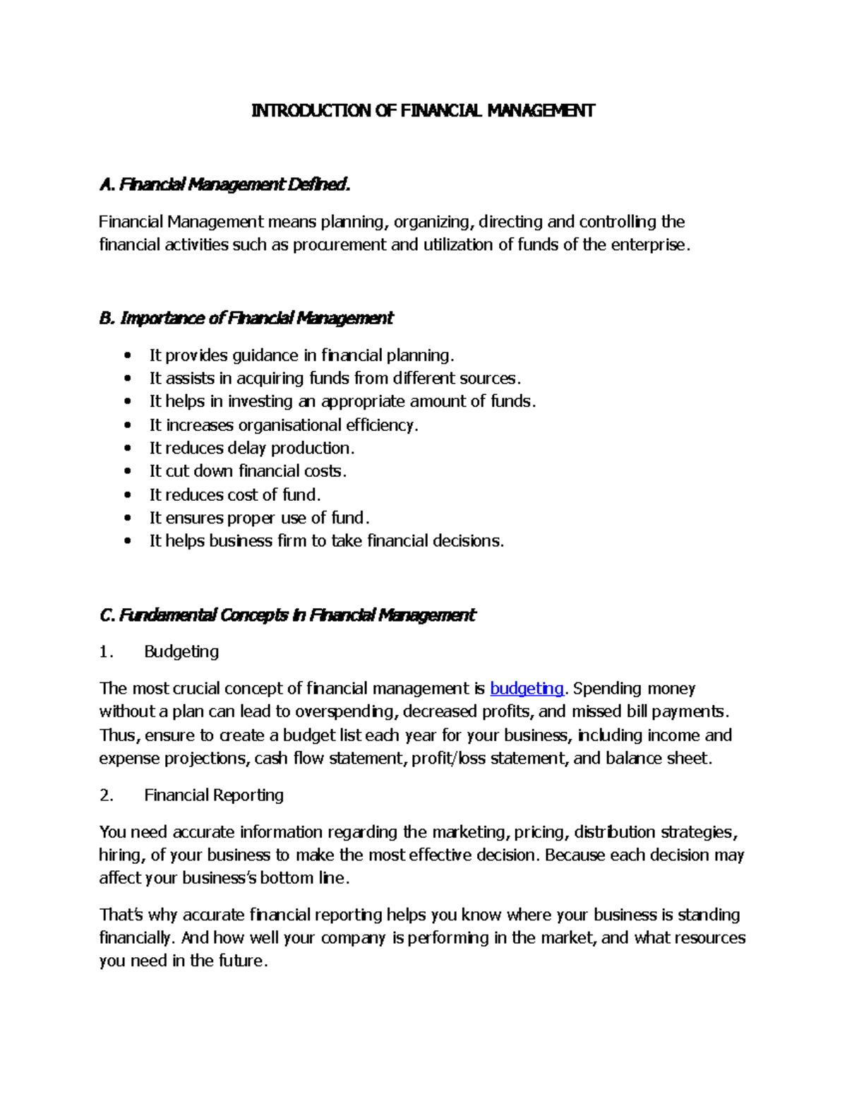 Introduction OF Financial Management INTRODUCTION OF FINANCIAL