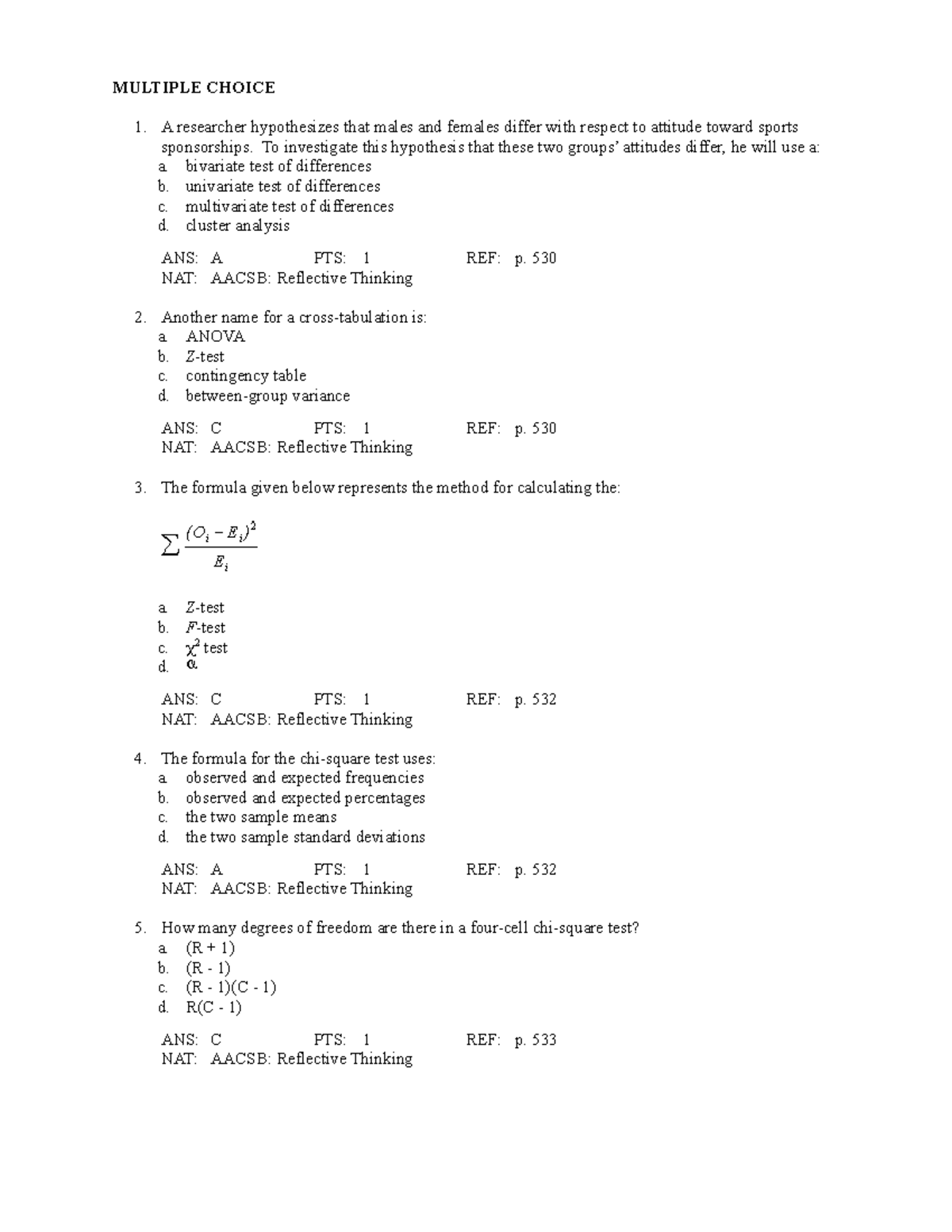 Chapter 22—bivariate Statistical Analysis Differences Between Two Variables Mcq Multiple