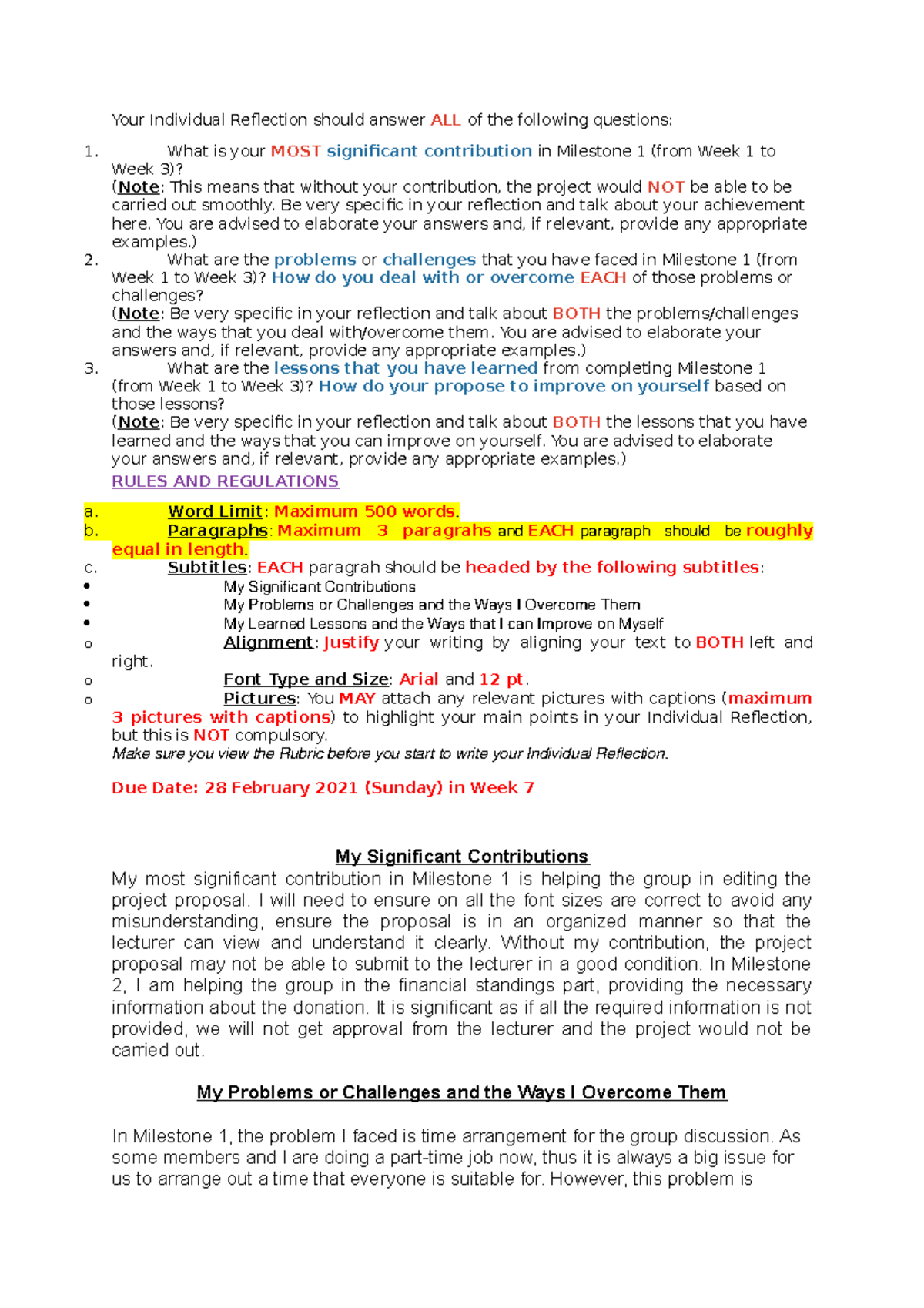 Community Service Individual Reflection - Your Individual Reflection ...