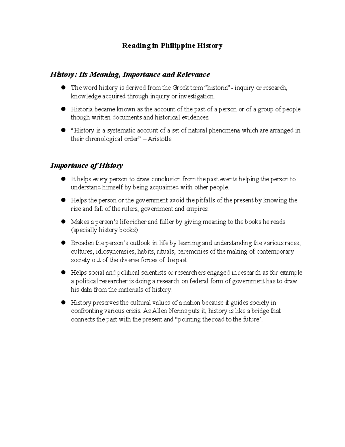 Reading in Philippine History - Reading in Philippine History History ...