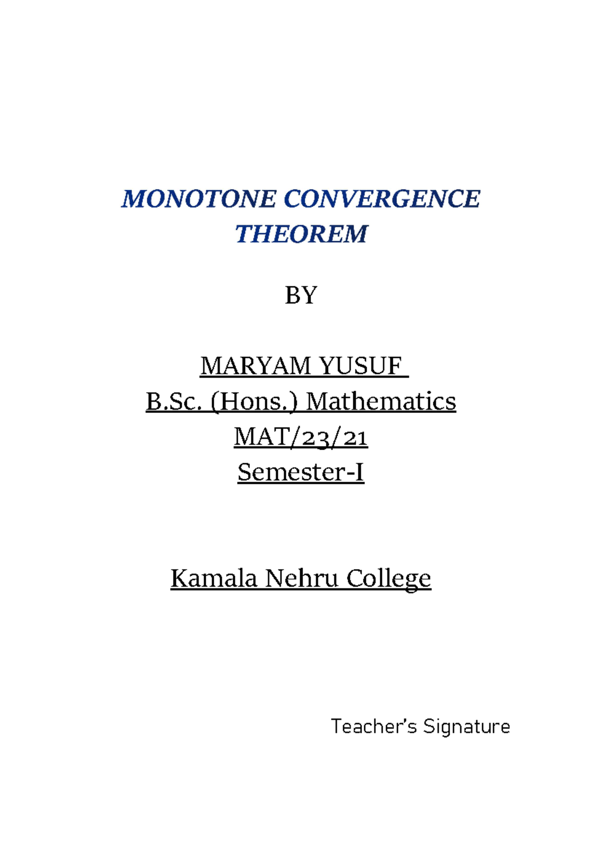 Monotone Convergence Theorem - BY MARYAM YUSUF B. (Hons.) Mathematics ...