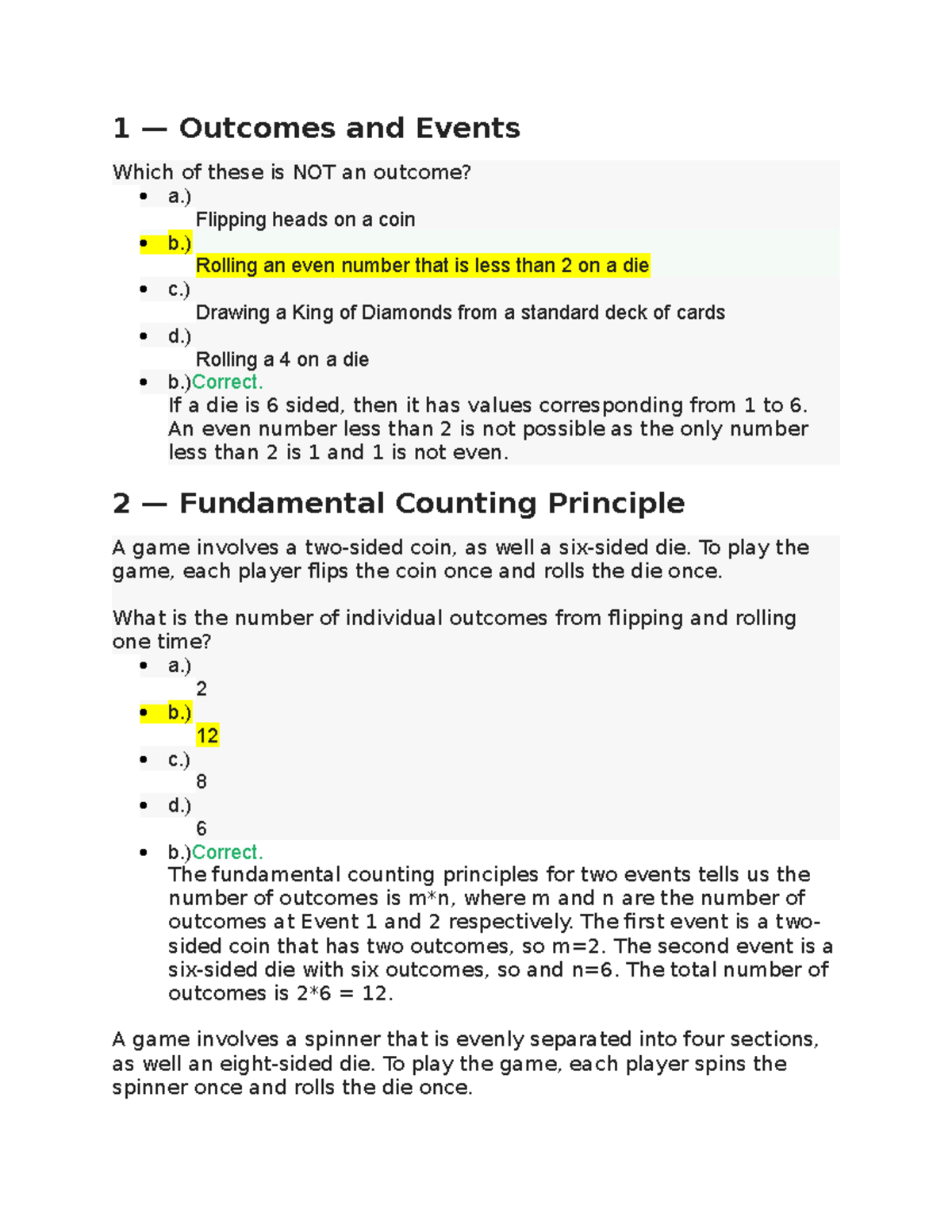 UNit 3 Probability - 1 — Outcomes and Events Which of these is NOT an ...