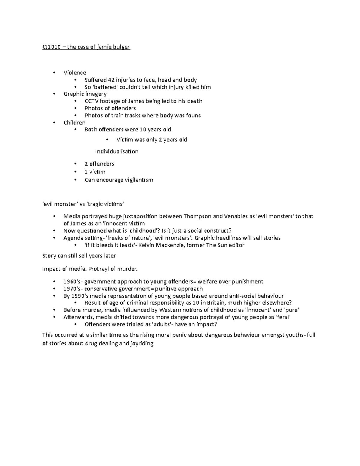 Jamie bulger - CJ1010 – the case of jamie bulger Violence Suffered 42 ...