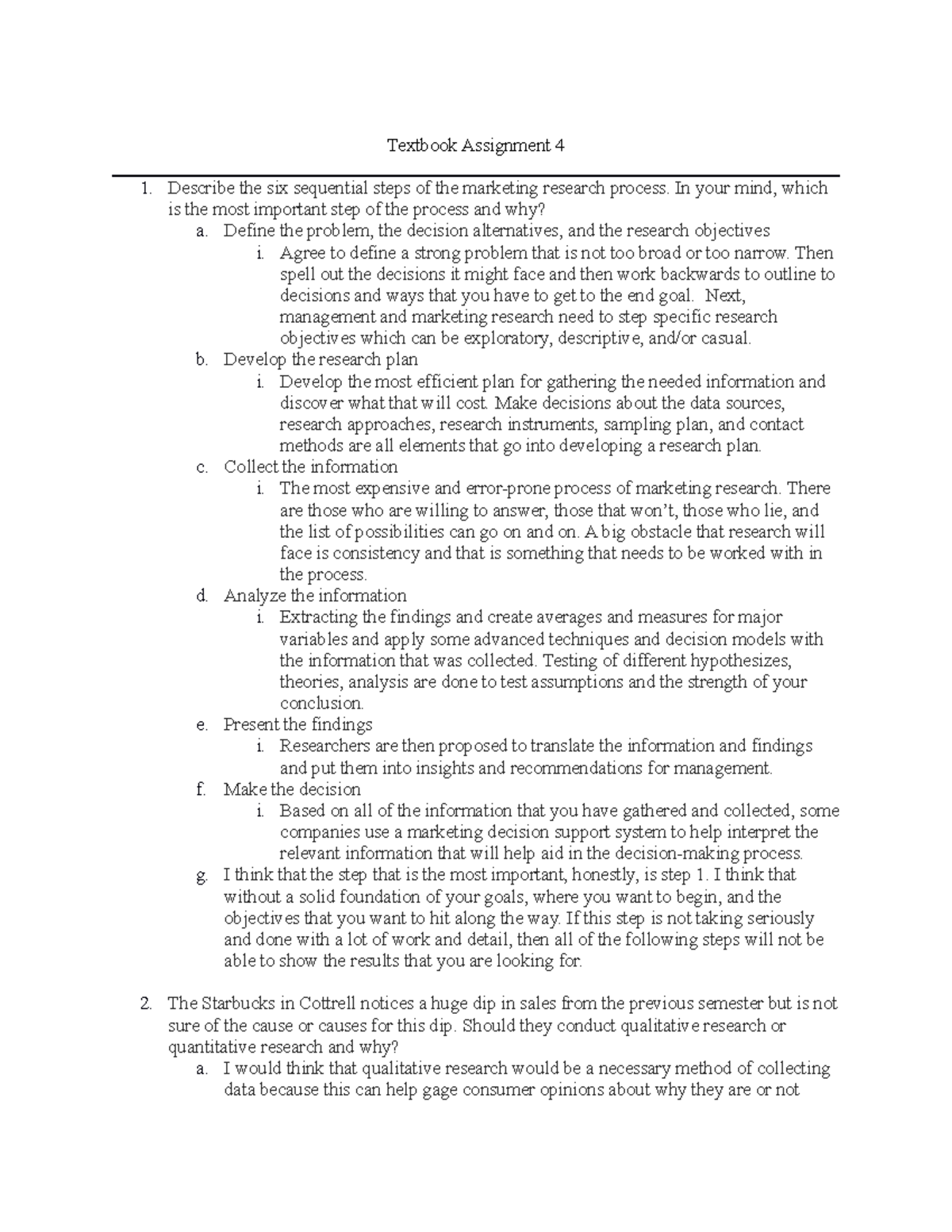 MKT - Assignment 4 Textbook - Textbook Assignment 4 Describe the six ...