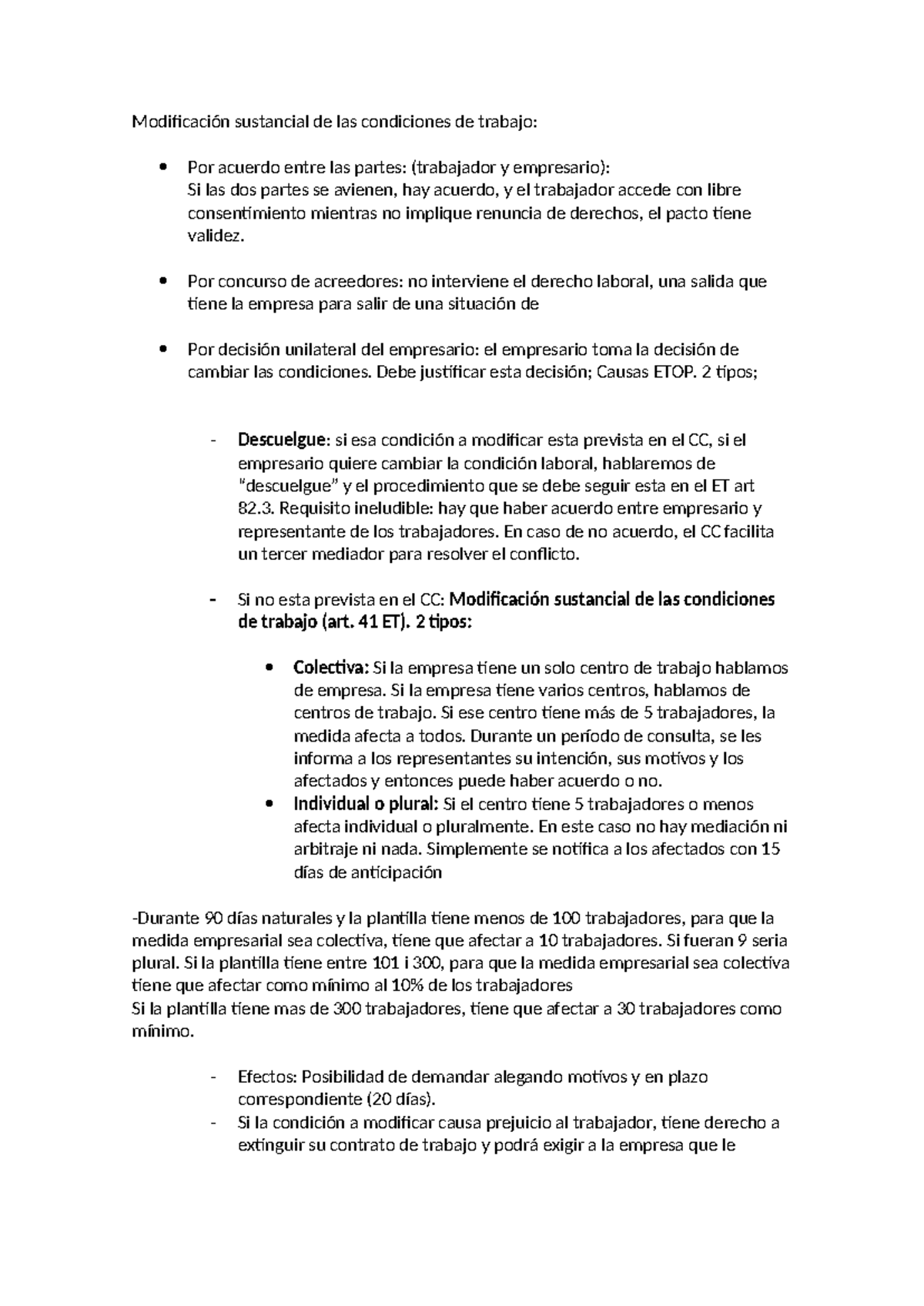 Modificación sustancial de las condiciones de trabajo - Modificación ...