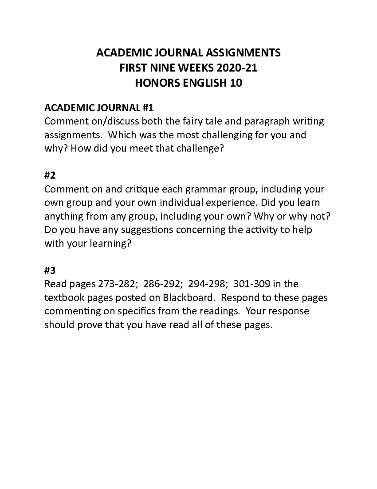 2020-21 AJs 1st nine weeks - ACADEMIC JOURNAL ASSIGNMENTS FIRST NINE ...