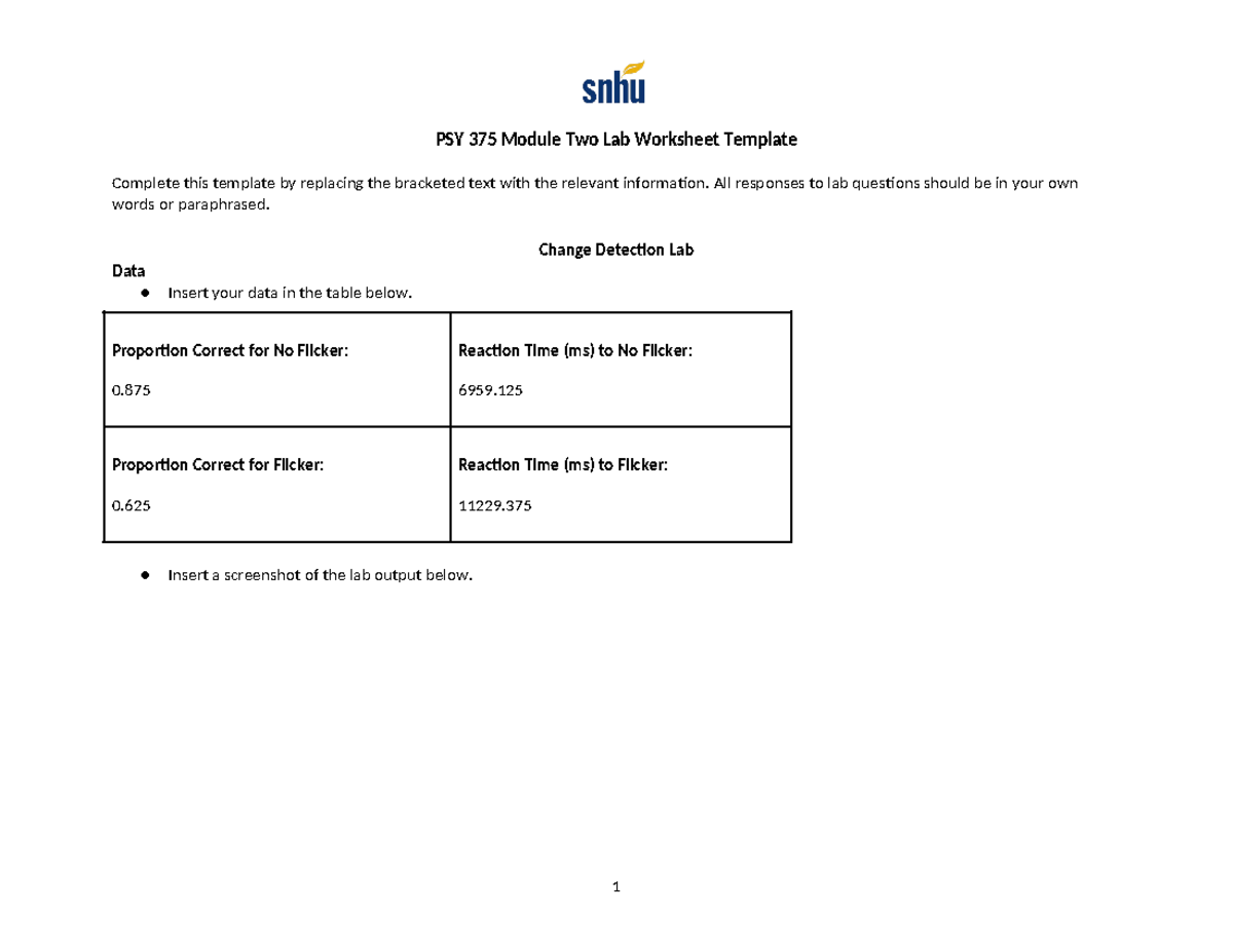 PSY 375 Module Two Lab Worksheet Template - PSY 375 Module Two Lab ...