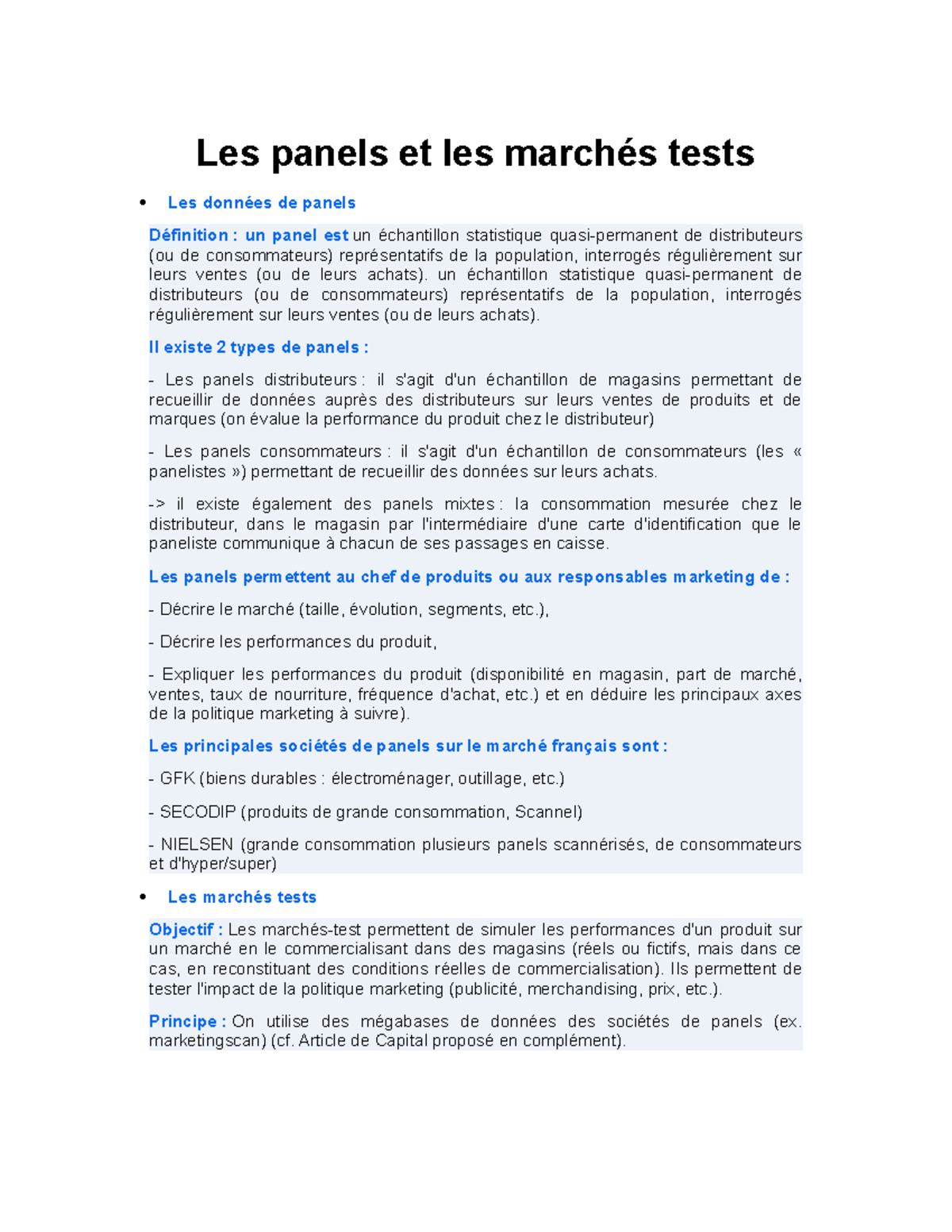 Les panels et les marchés tests - Les panels et les marchés tests Les ...