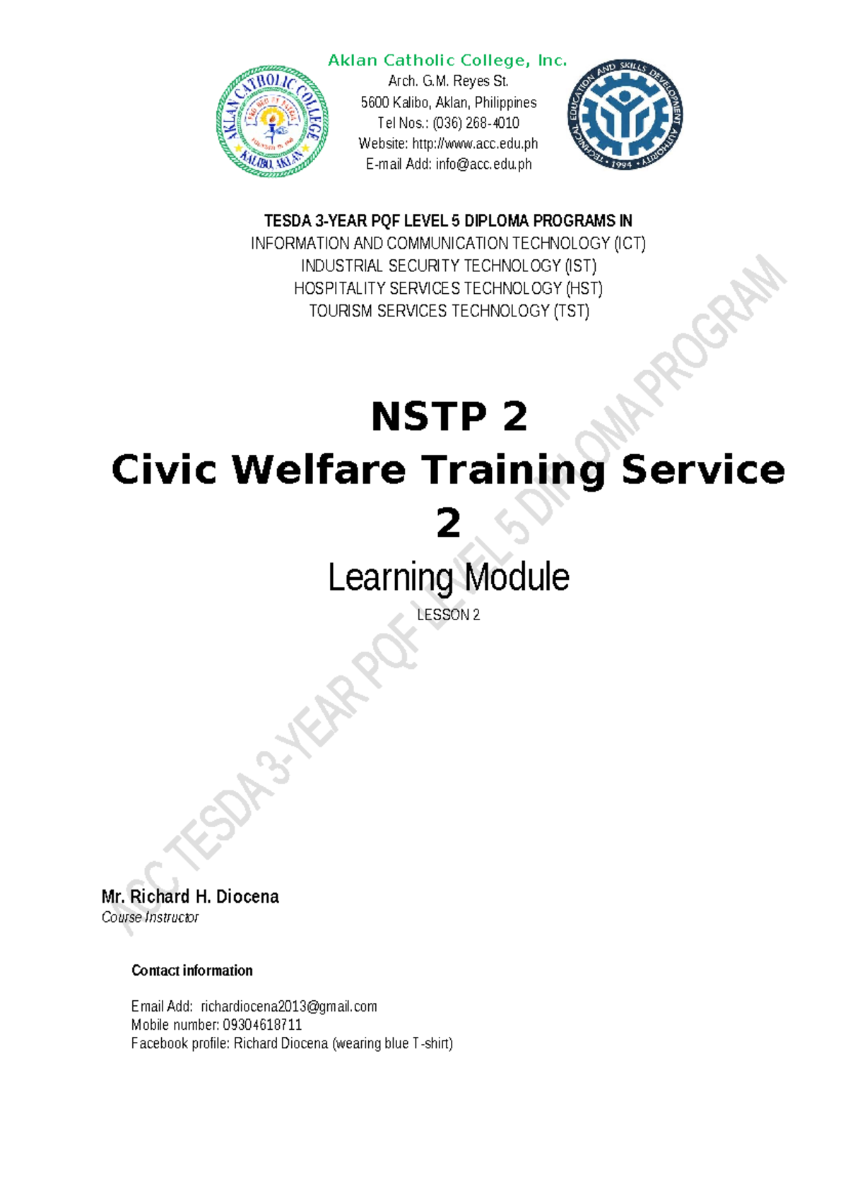 NSTP-2-Module-for- Tesda Lesson-2 - Aklan Catholic College, Inc. Arch ...