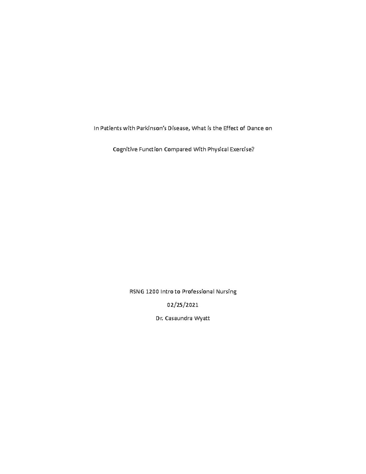 PICO Parkinsons - PICO paper - In Patients with Parkinson’s Disease ...