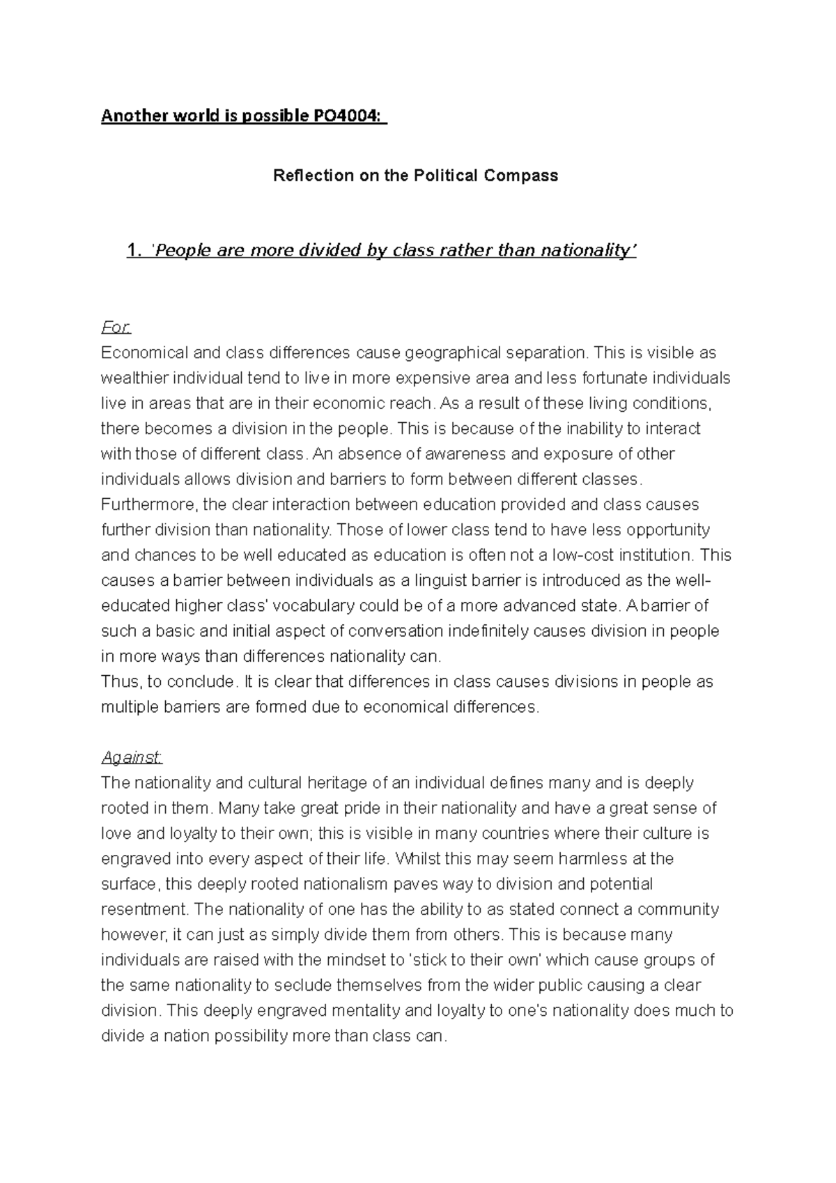 Reflection on the Political Compass - Another world is possible PO4004 ...