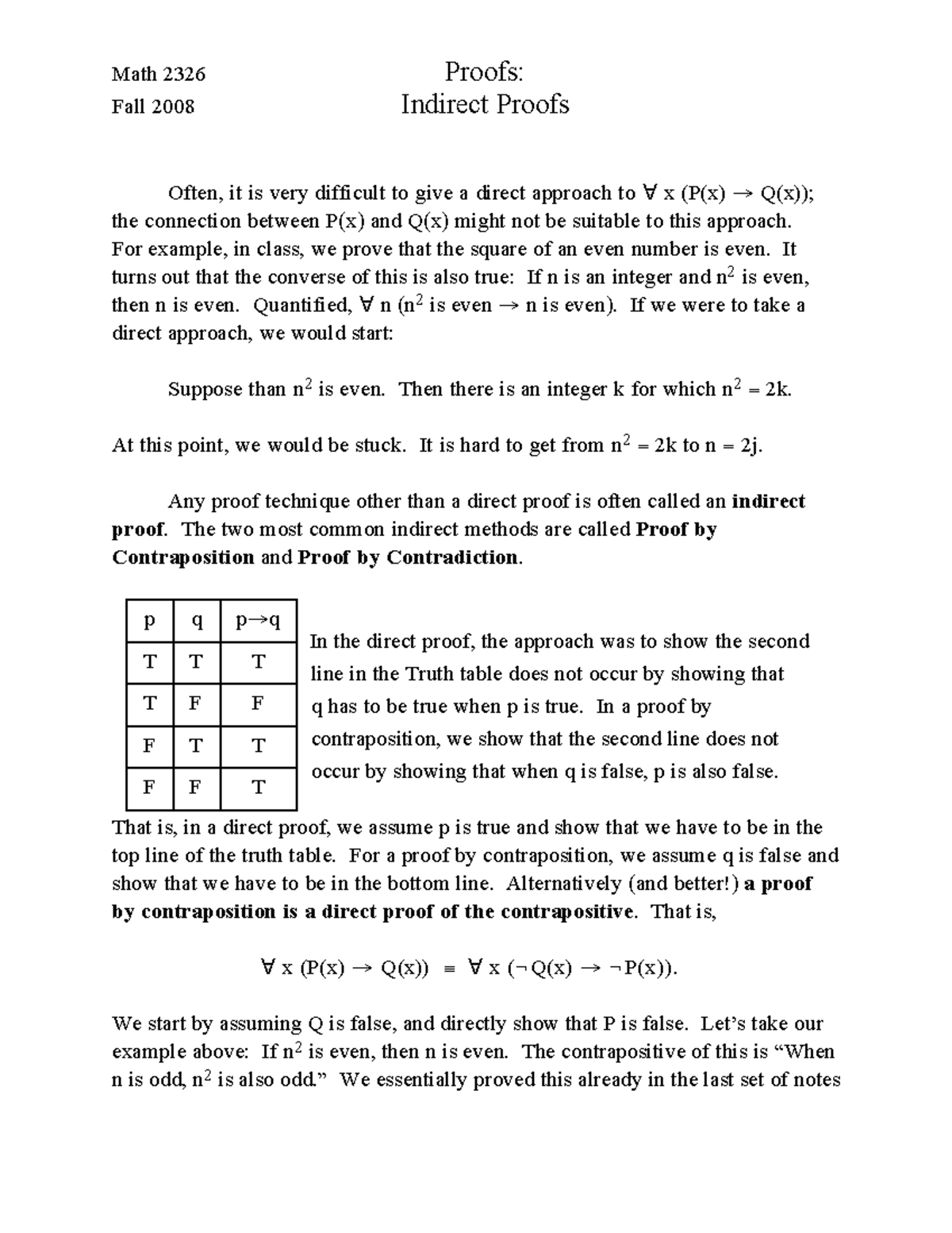 Indirect Proofs - Math 2326 Proofs. Fall 2008 Indirect Proofs 9ften, it ...