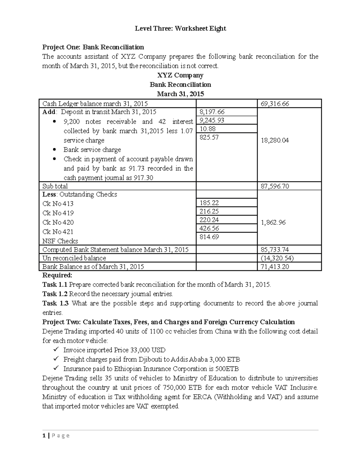 Exam 8 - COC - Level Three: Worksheet Eight Project One: Bank ...