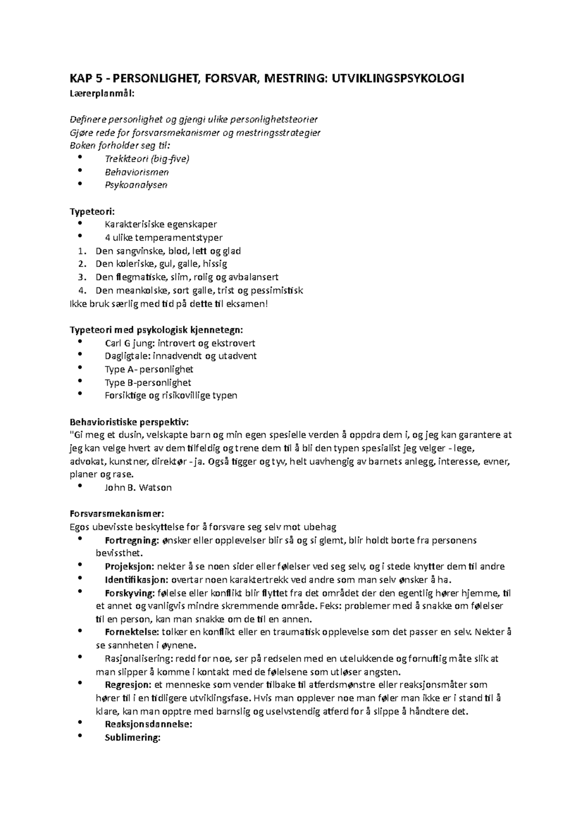 KAP 5 - kap 5 - KAP 5 - PERSONLIGHET, FORSVAR, MESTRING ...