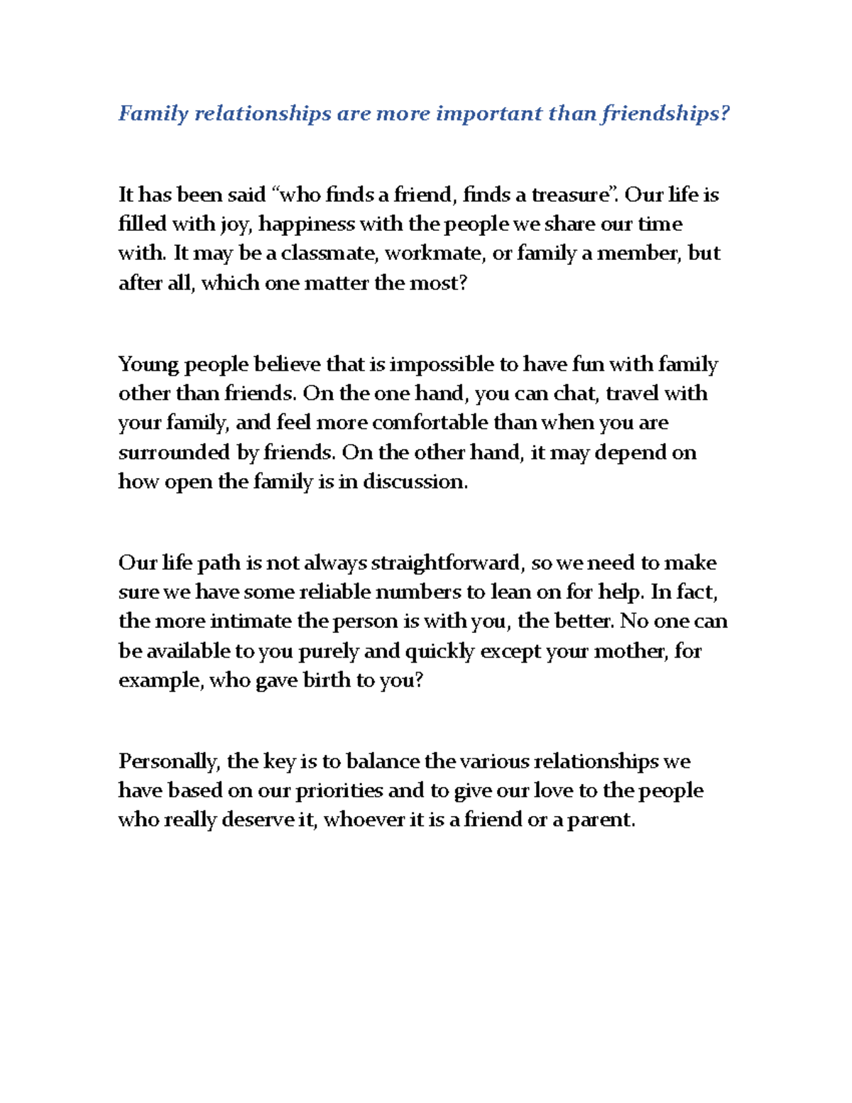 Family Or Friends Essay Family Relationships Are More Important
