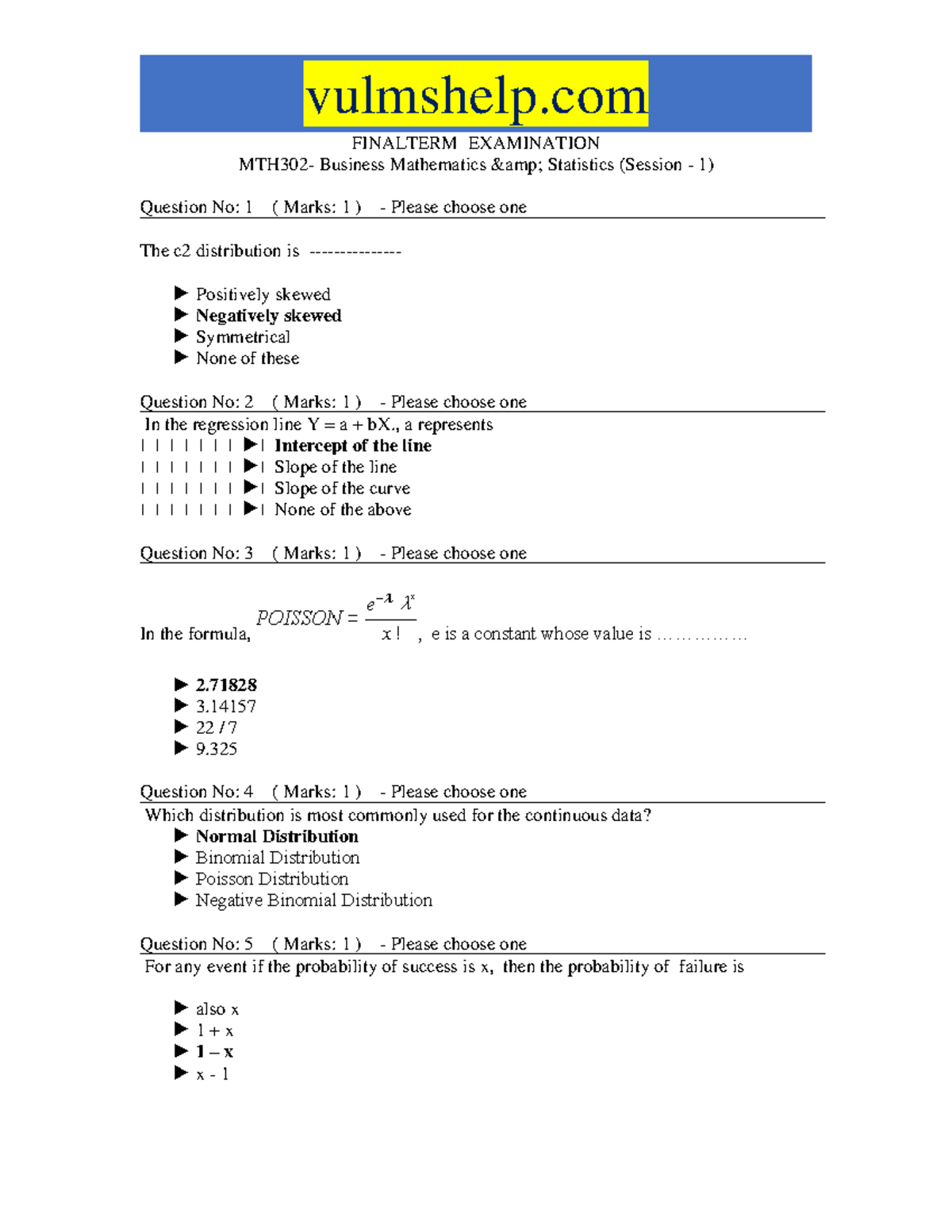 MTH302 Finalpapersolved 324 - FINALTERM EXAMINATION MTH302- Business ...