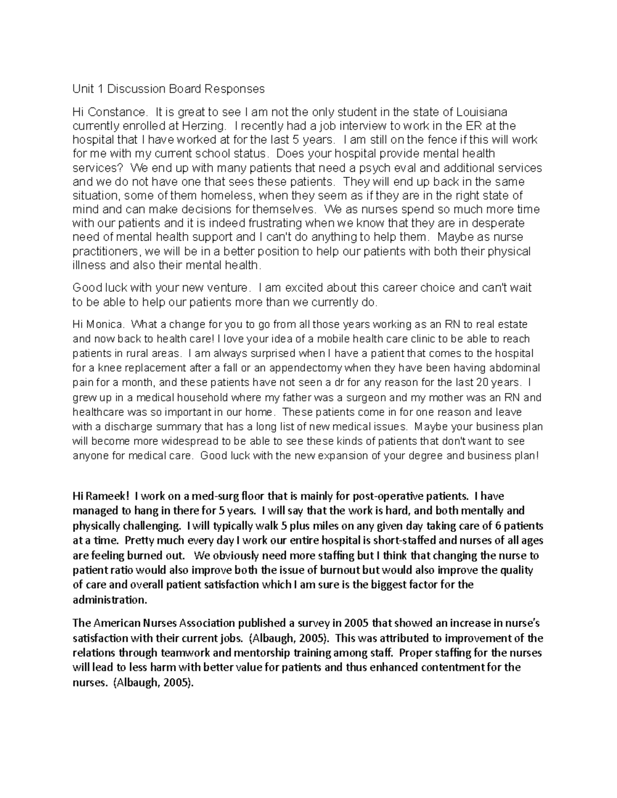 Unit 1 Discussion Board Responses - Unit 1 Discussion Board Responses ...