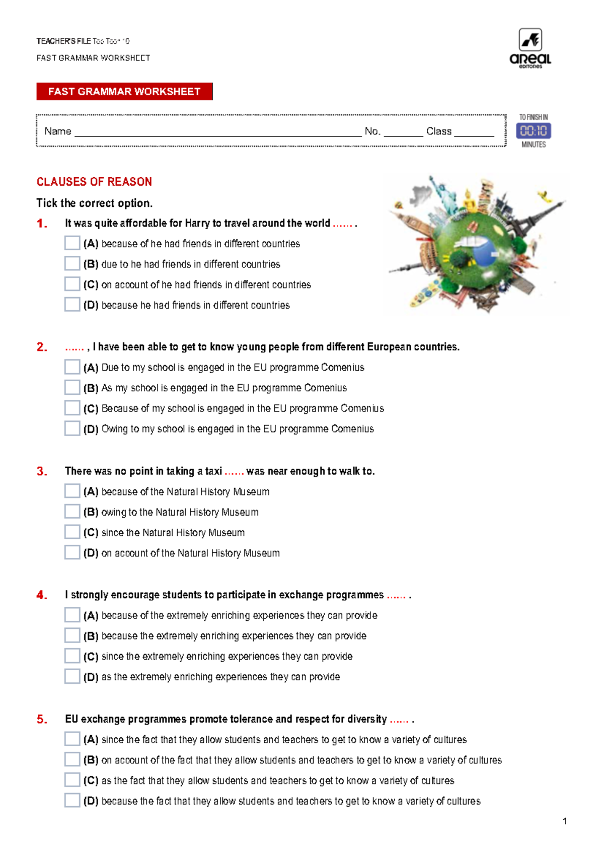 Clauses of Reason (easy) - TEACHER’S FILE Top Teen 10 FAST GRAMMAR ...