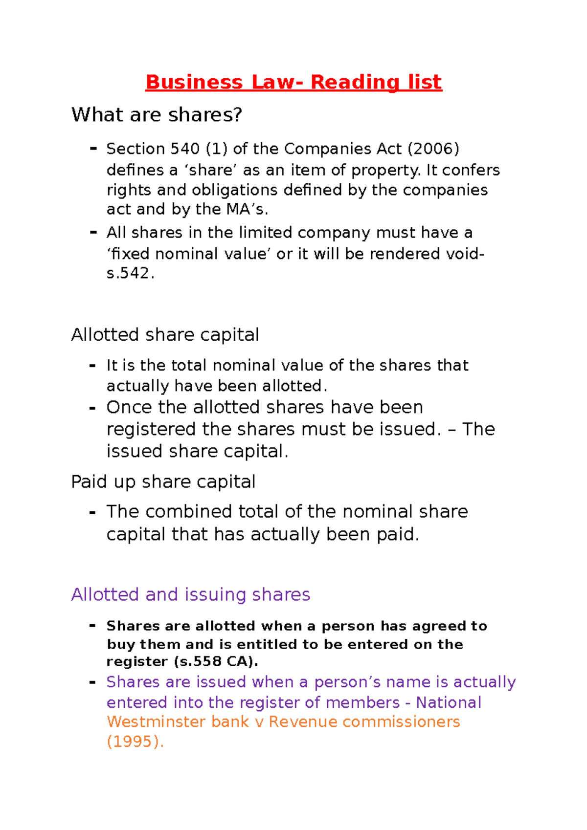 Business Law - lg 2 understanding - Business Law- Reading list What are ...