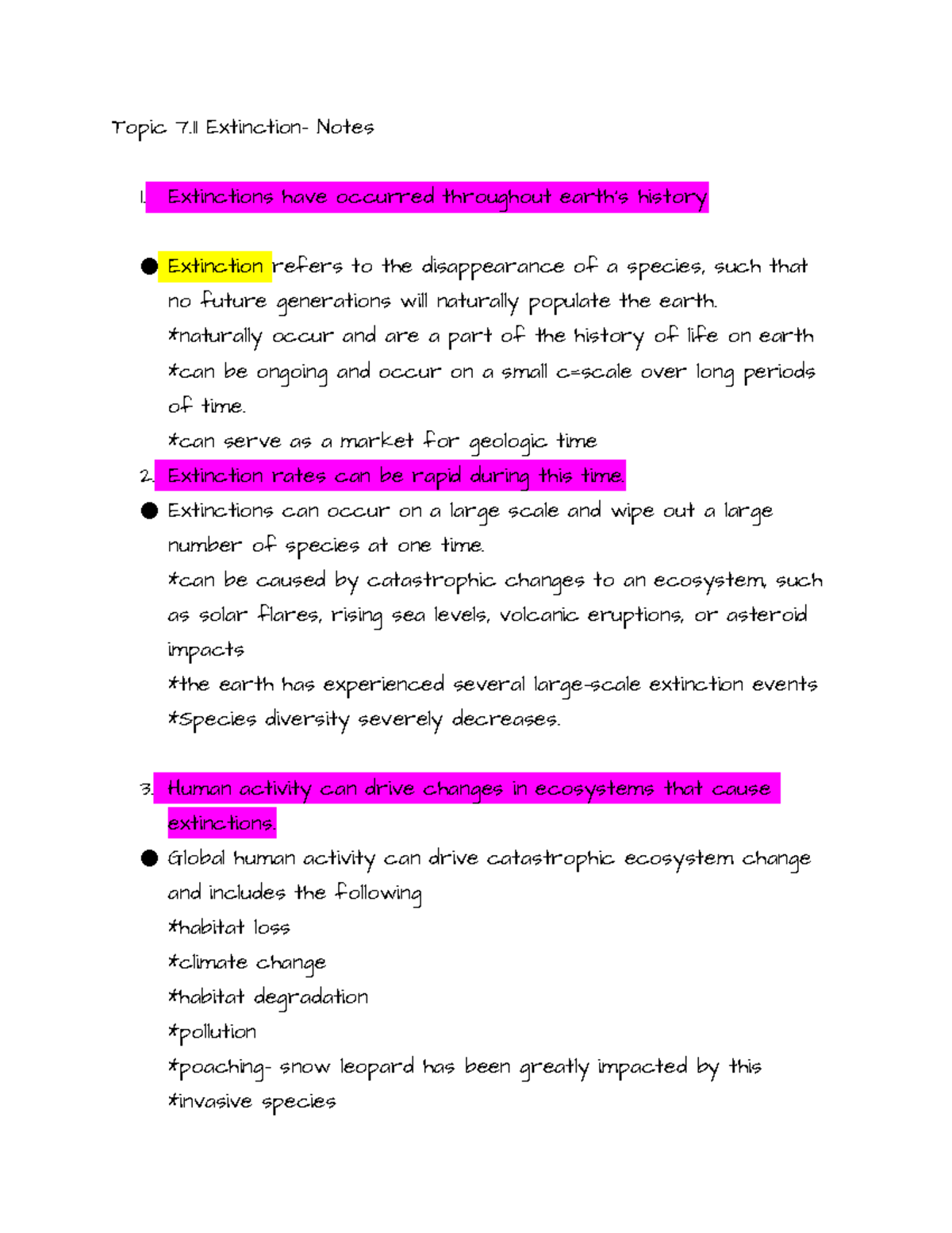7.11 Notes - Topic 7 Extinction- Notes Extinctions have occurred ...