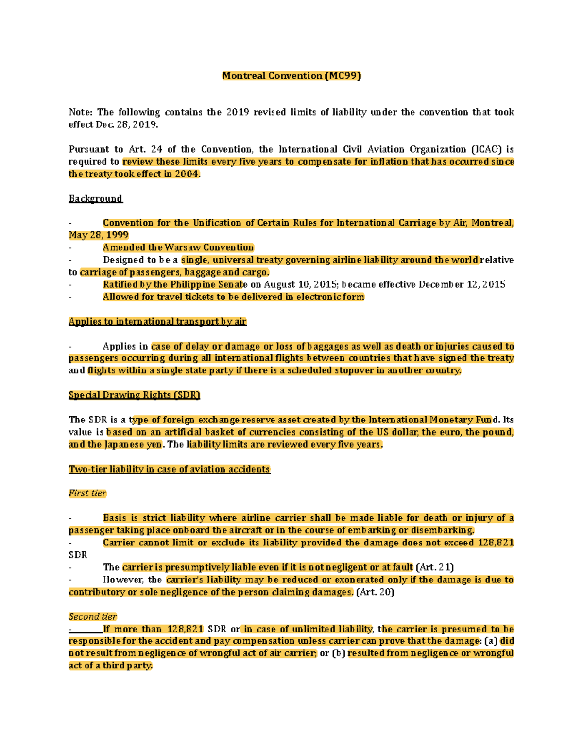 Updated-Montreal-Convention - Montreal Convention (MC99) Note: The ...