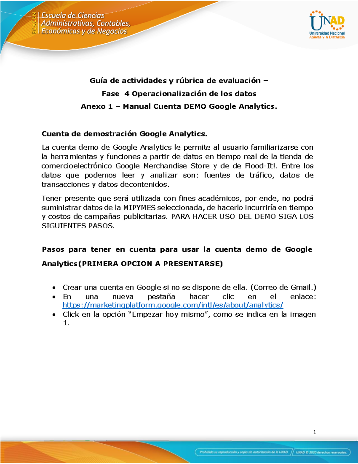 Anexo 1 - Manual Cuenta DEMO Google Analytics - Guía de actividades y ...