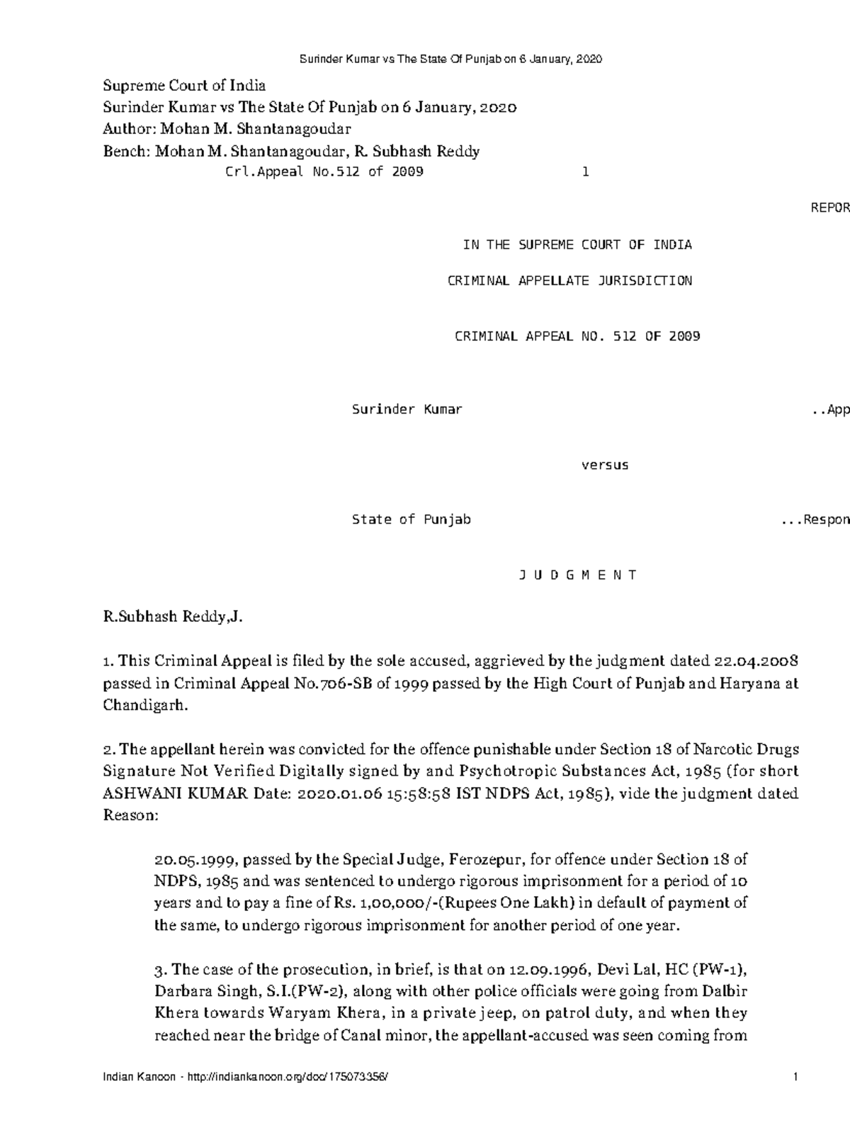 Surinder Kumar vs The State Of Punjab on 6 January 2020 - Supreme Court ...