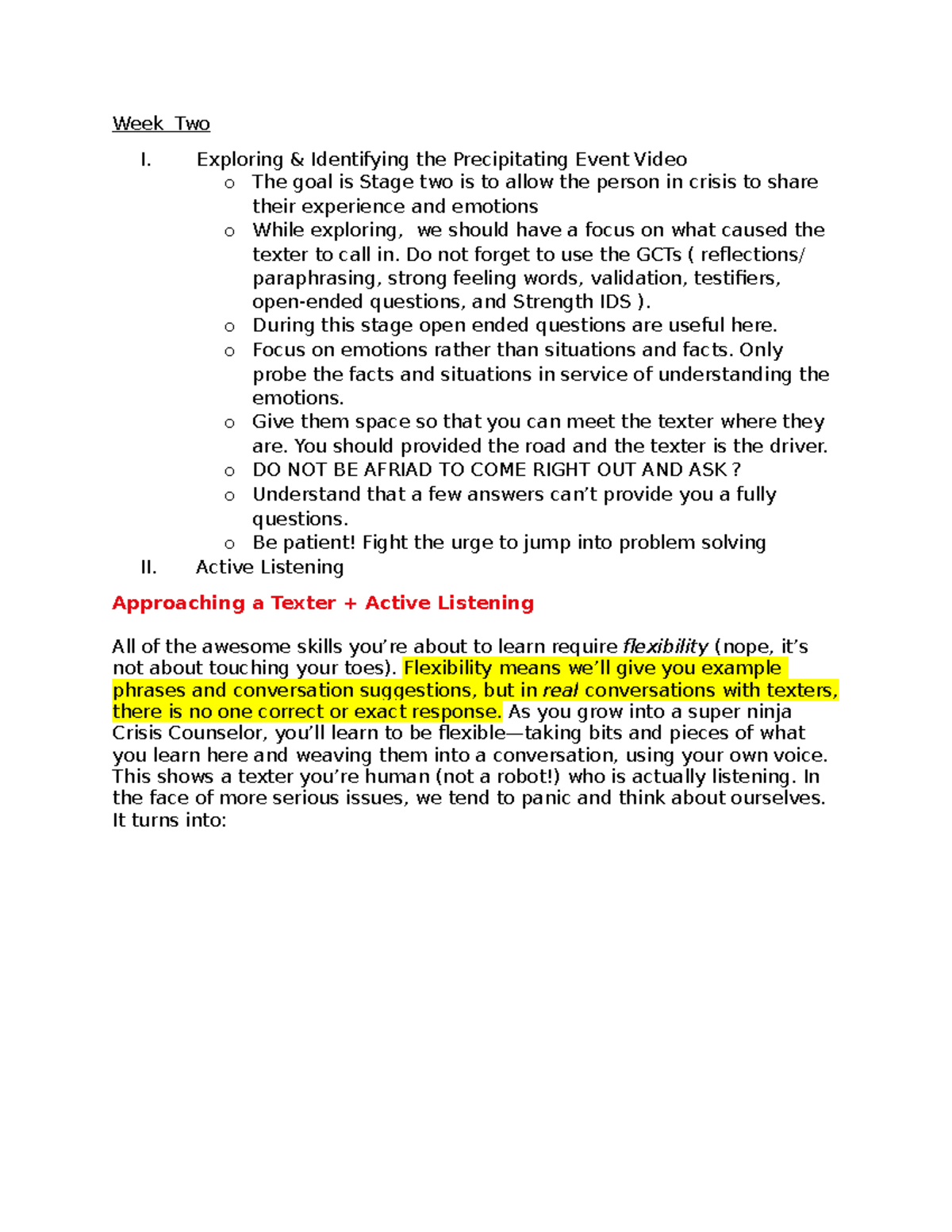 Notes - Week Two I. Exploring & Identifying the Precipitating Event ...