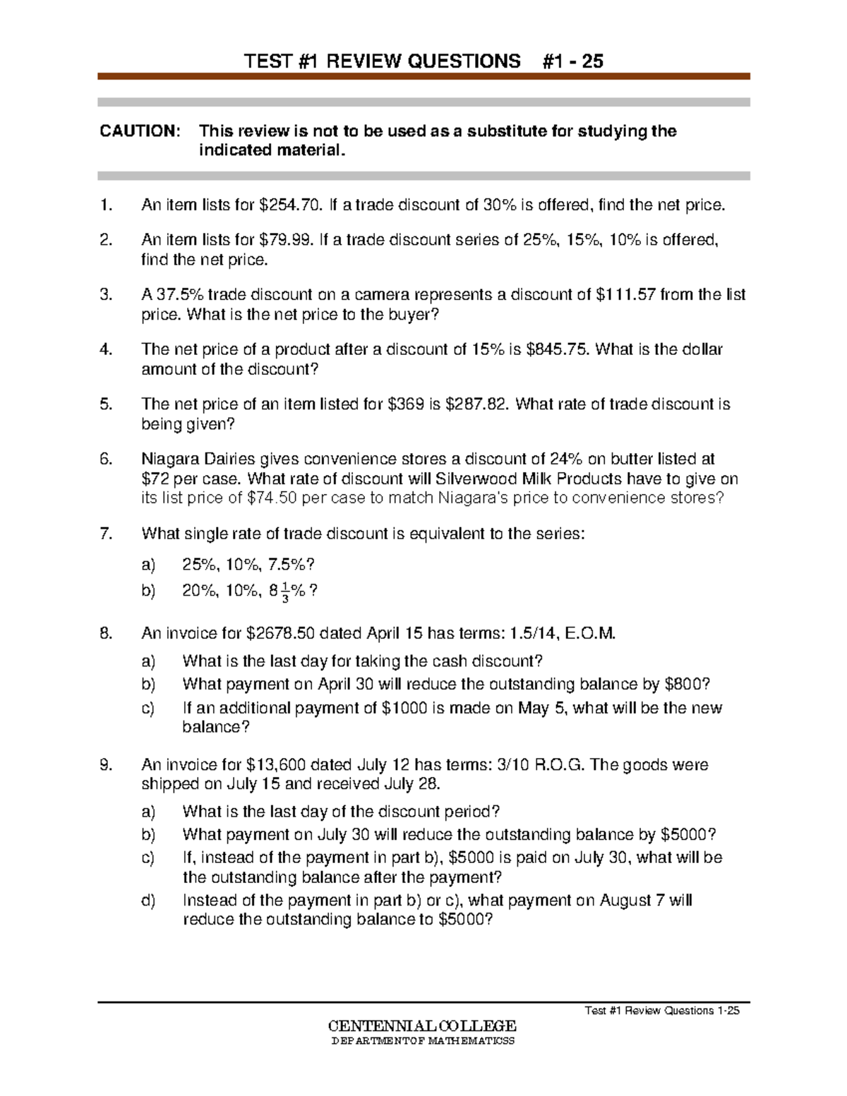 TEST #1 Review Questions #1-25 - Test #1 Review Questions 1- CENTENNIAL ...