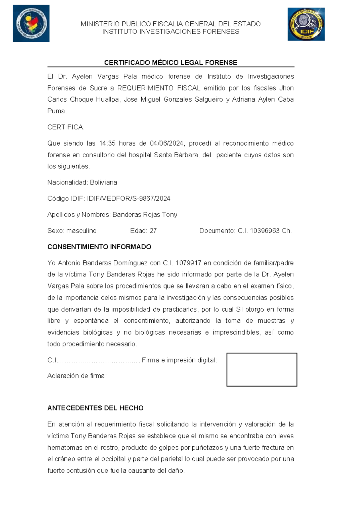 Informe Medico Forence - INSTITUTO INVESTIGACIONES FORENSES CERTIFICADO ...
