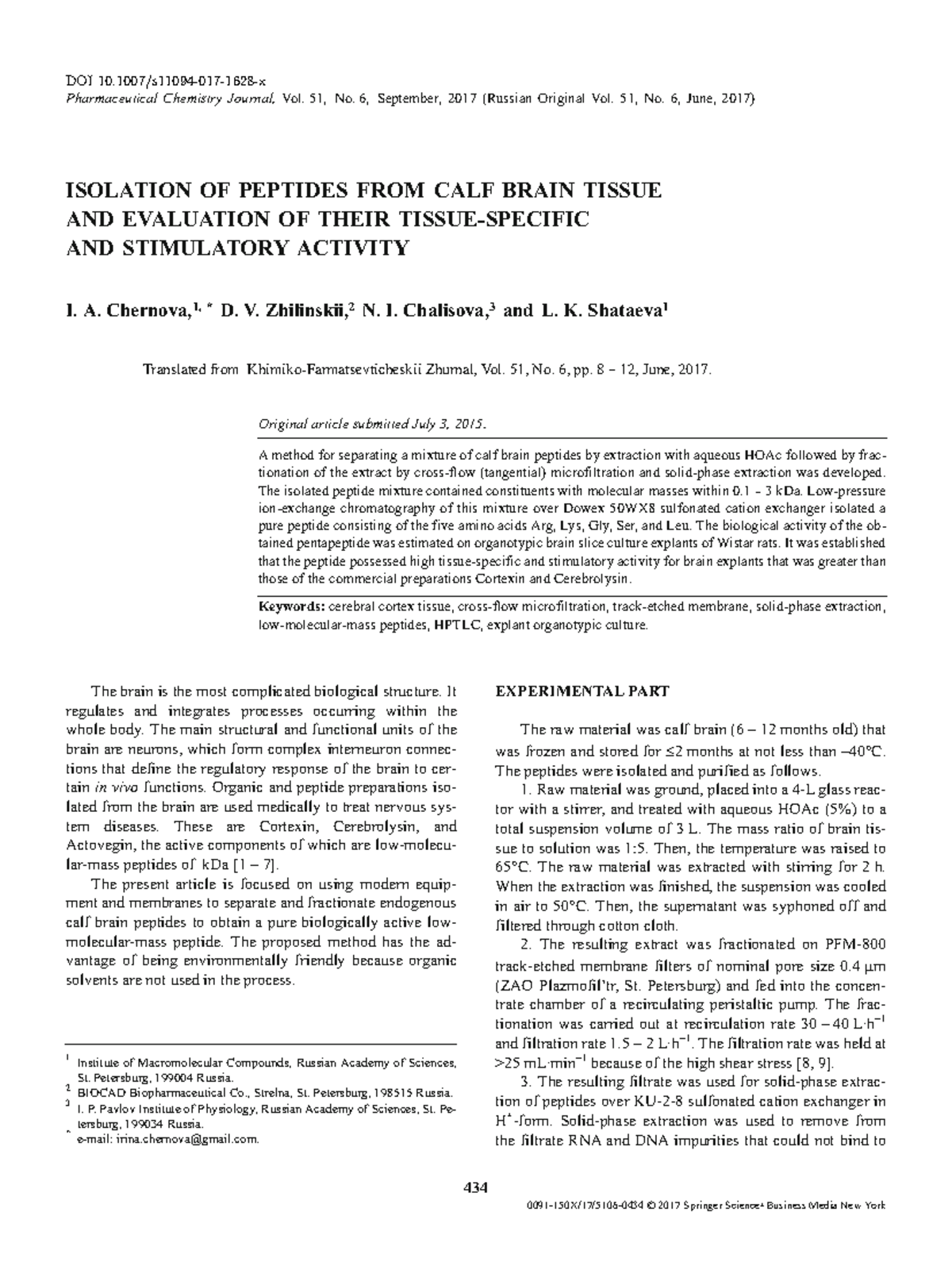 Chernova 2017 - Isolation of calf brain - ISOLATION OF PEPTIDES FROM ...