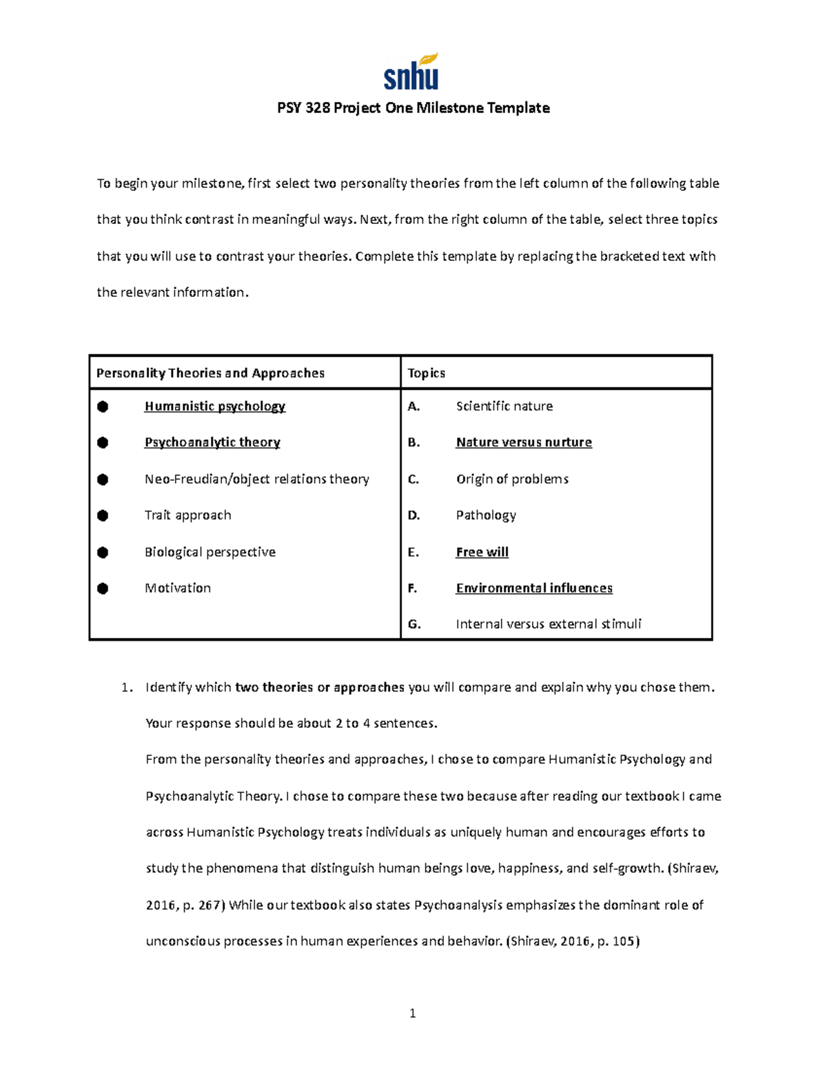 PSY 328 Project One Milestone Template (1) answered - PSY 328 Project ...